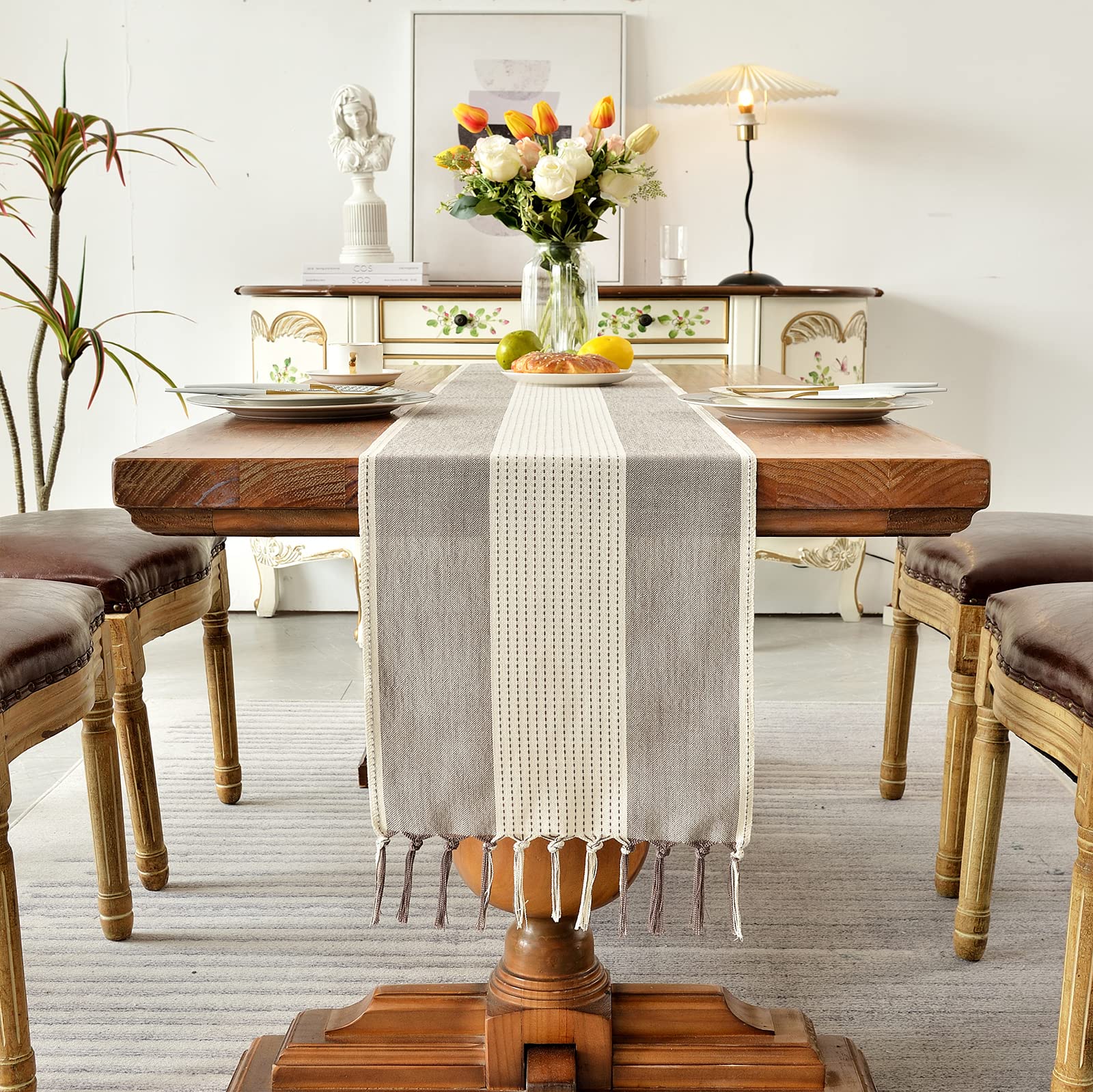 Snapklik.com : Wracra Linen Table Runner, Farmhouse Macrame Table Runners 72 Inches Long For ...