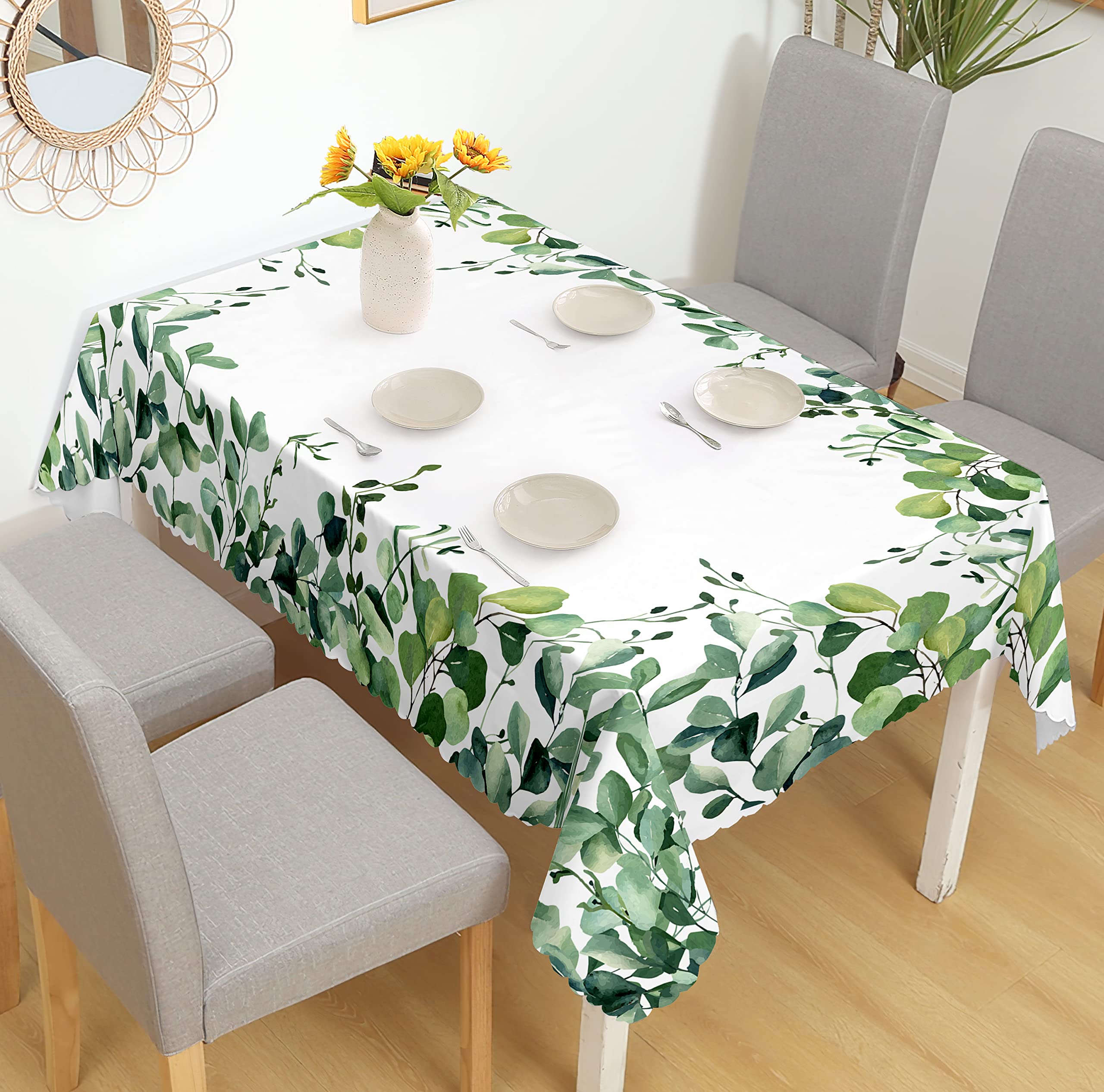 Rectangular Tablecloth Floral Wipeable Tablecloths Polyester Wipe Clean ...
