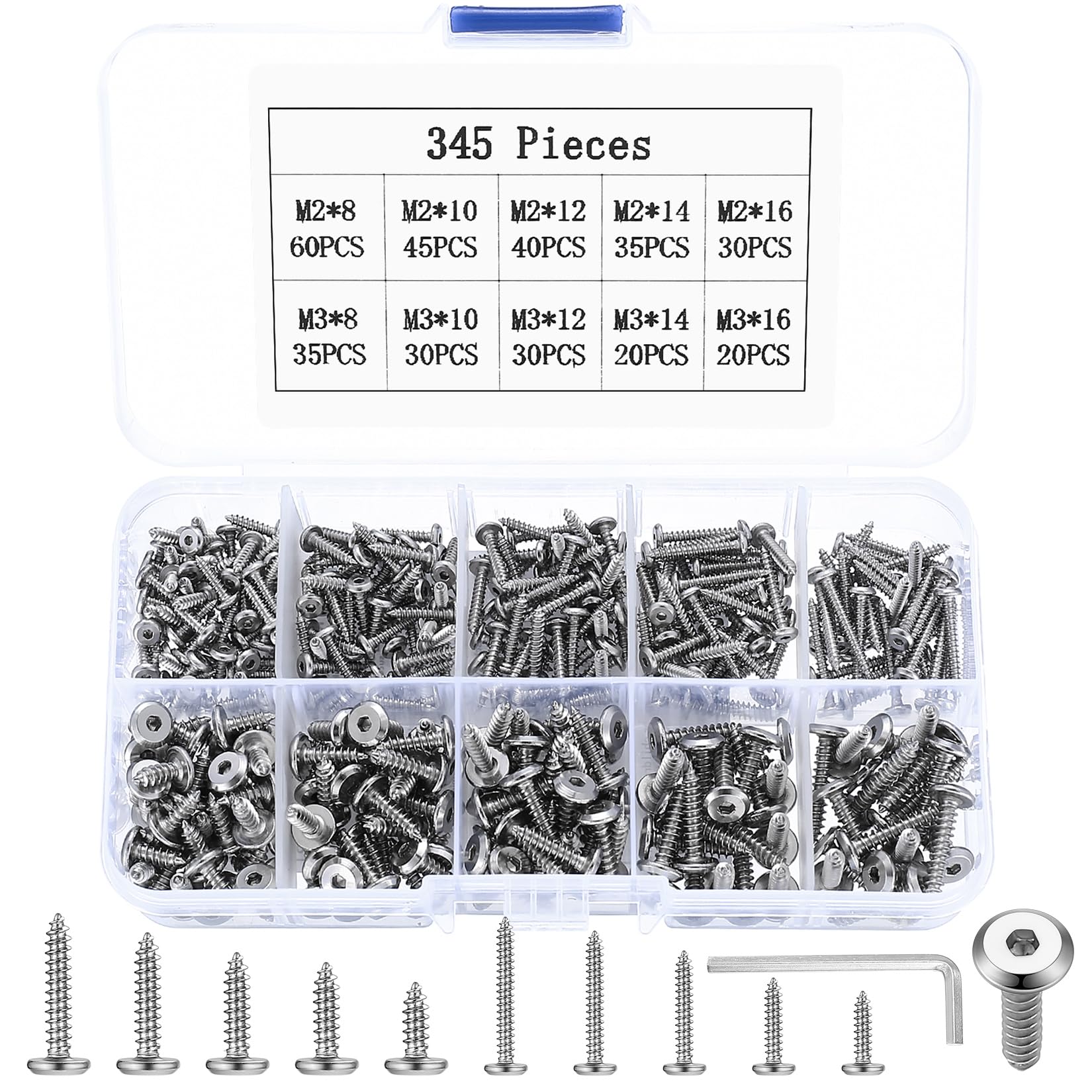345 Stück M2 M3 Blechschrauben Selbstschneidende Schrauben Set ...