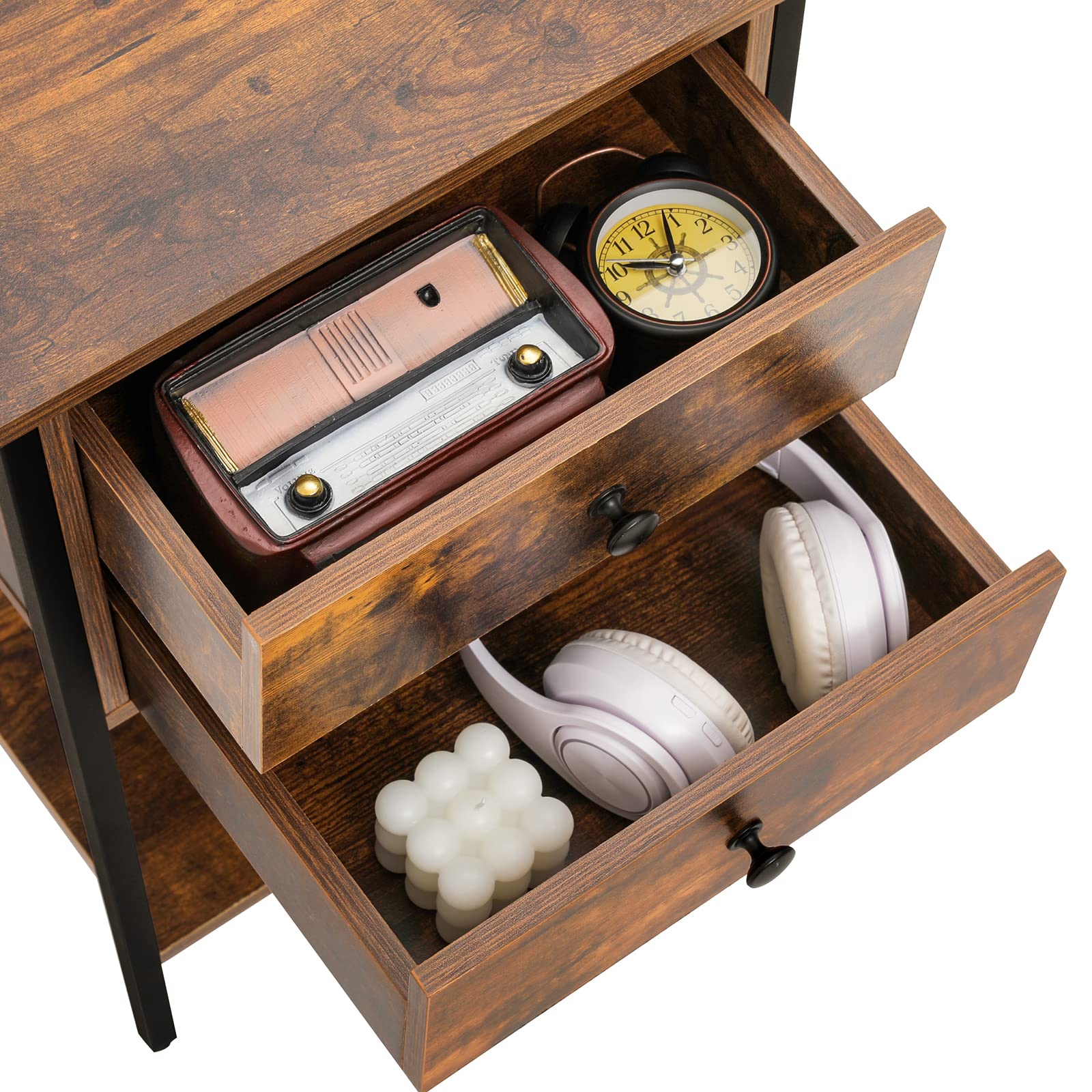 WEENFON Square Night Stand with 2 Drawers and 1 Open Shelf,End Table ...