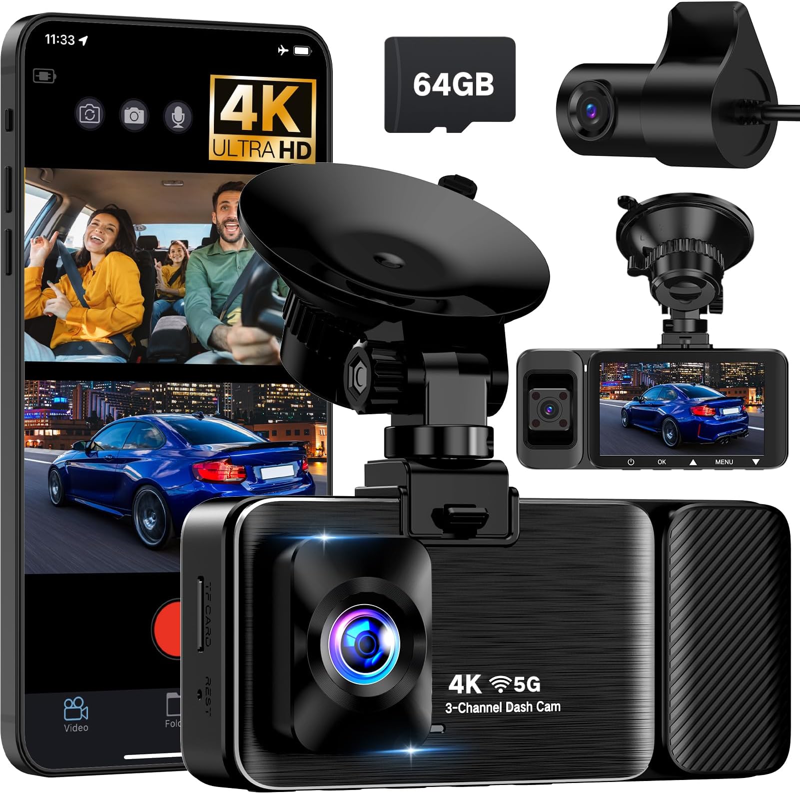 Amazon.com: Dash Cam Front and Rear: 4K Dual Channel Dash Cam - 5GHz ...