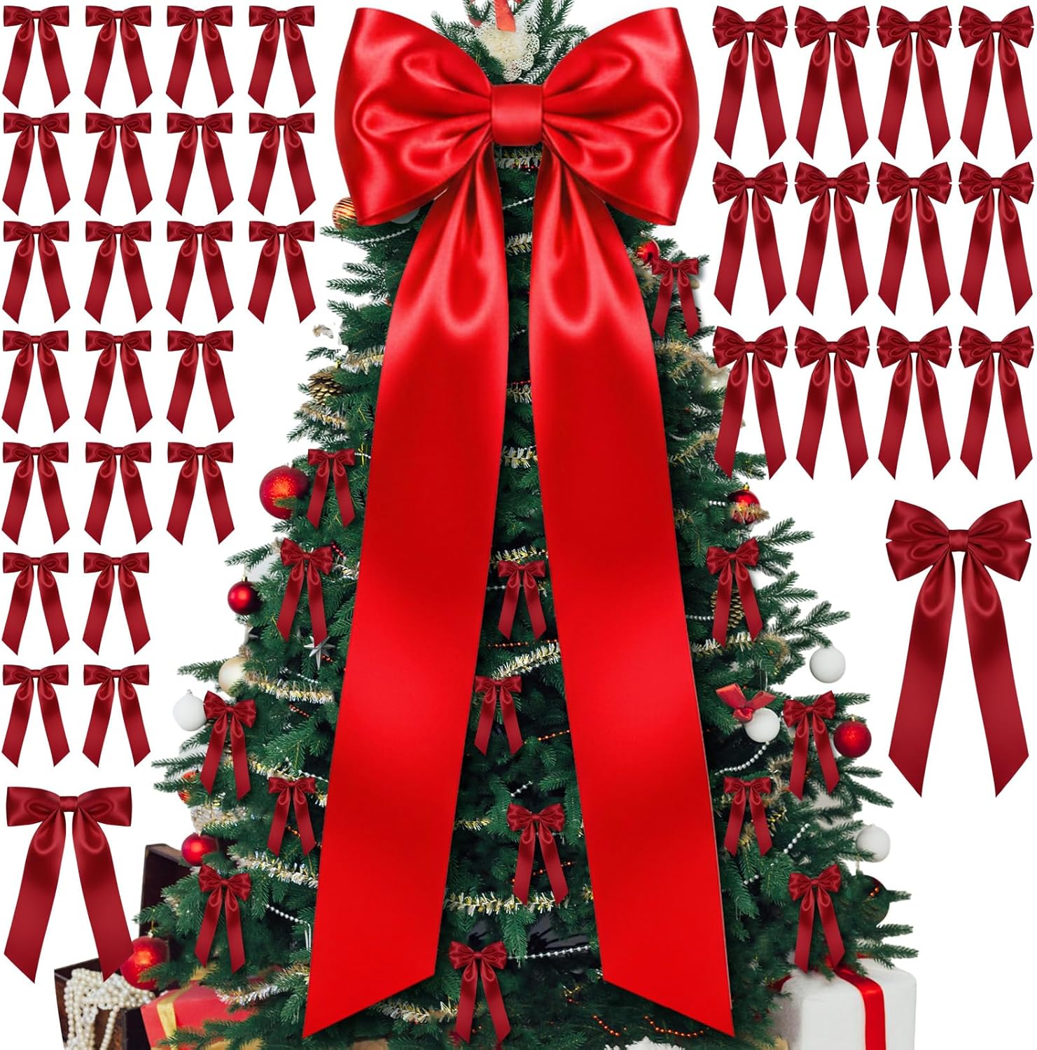 Amazon.com: 46 Pcs Bulk 20x60 Inch Extra Large Red Bow Christmas Tree ...