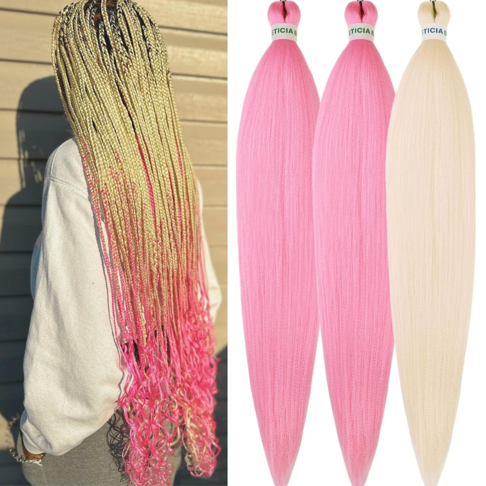 Snapklik.com : Pink Blonde Mix Braiding Hair Prestretched Feeding Braids