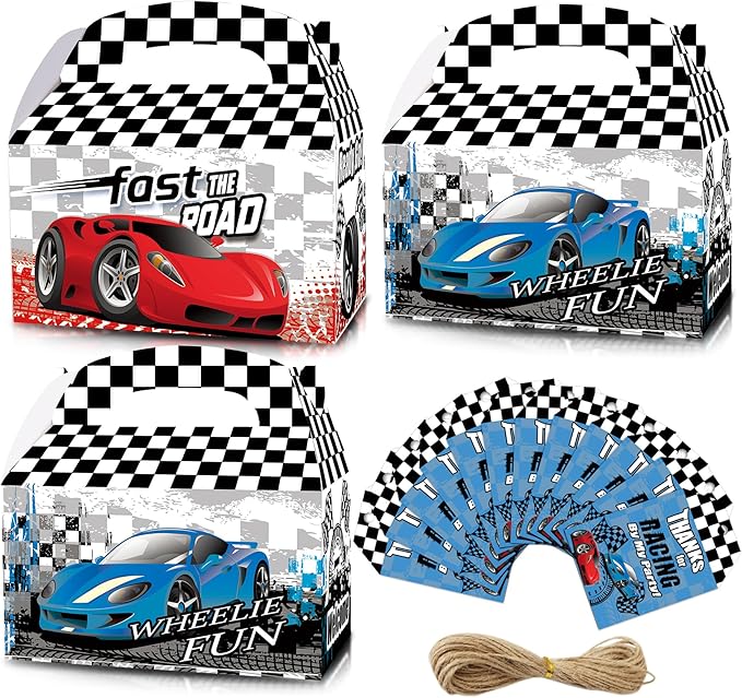 Amazon.com: HAPPARTY 24PCS Race Car Party Favor Gift Boxes With Thank ...