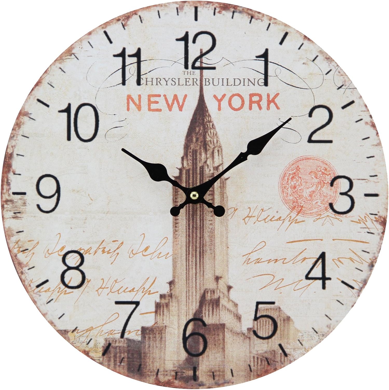 Amazon.com: 12" Wall Clock with New York Chrysler Building Sketch Faded ...