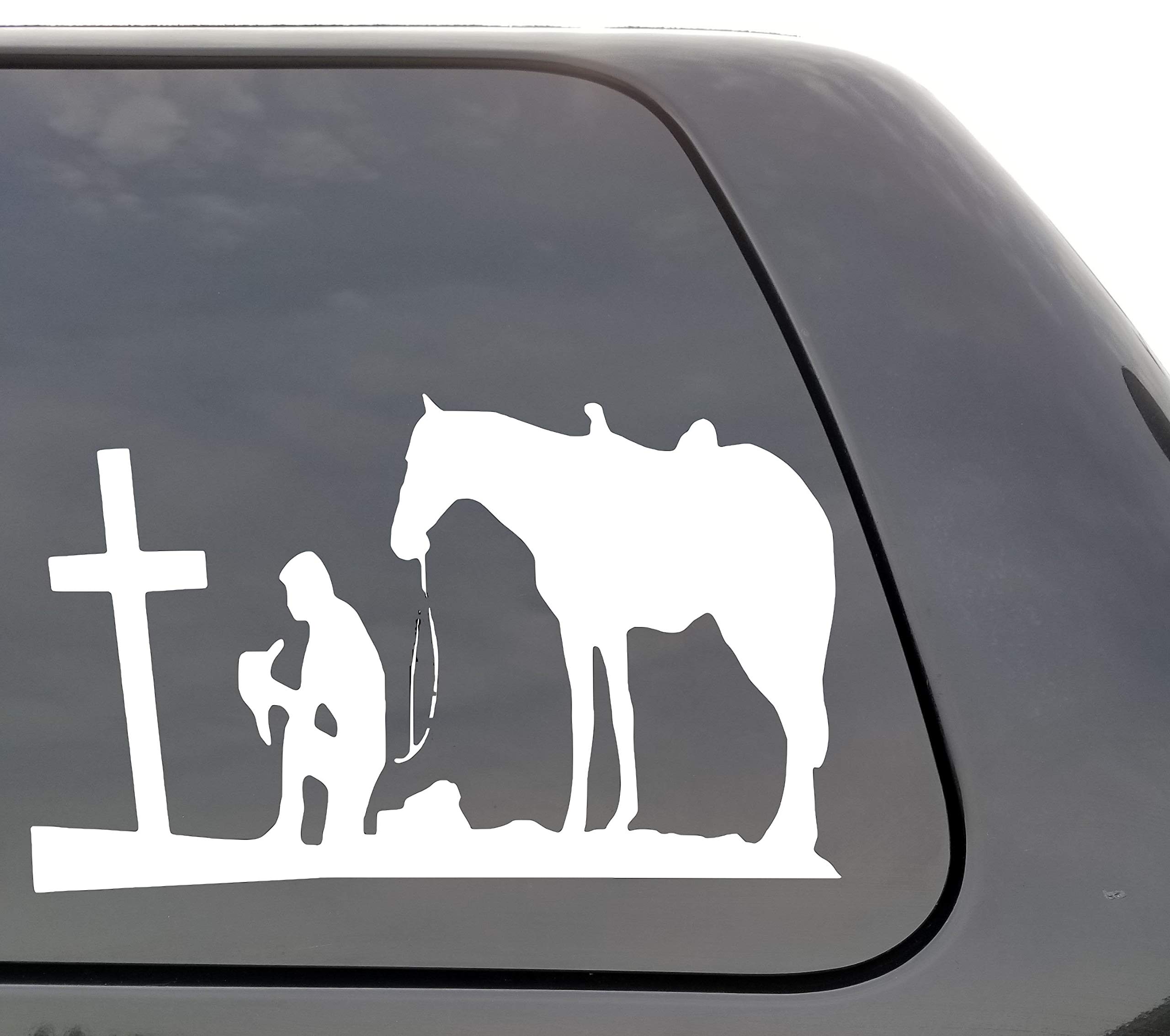 Amazon.com: Cowboy Praying at Cross - Vinyl Decal - Cowboy with Horse ...