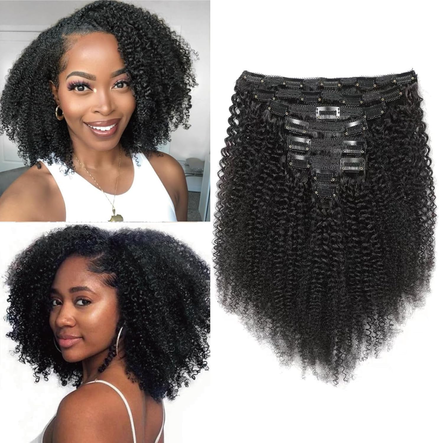 Amazon.com : Yacurcur Afro Kinky Curly Clip in Hair Extensions Human Hair 4C Hair Clip in ...
