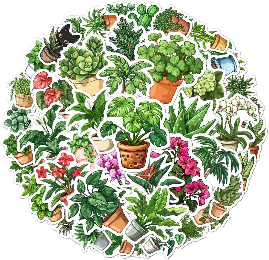 Amazon.com: Pack 50 Pcs Cool Green Plant Stickers for Water Bottles ...