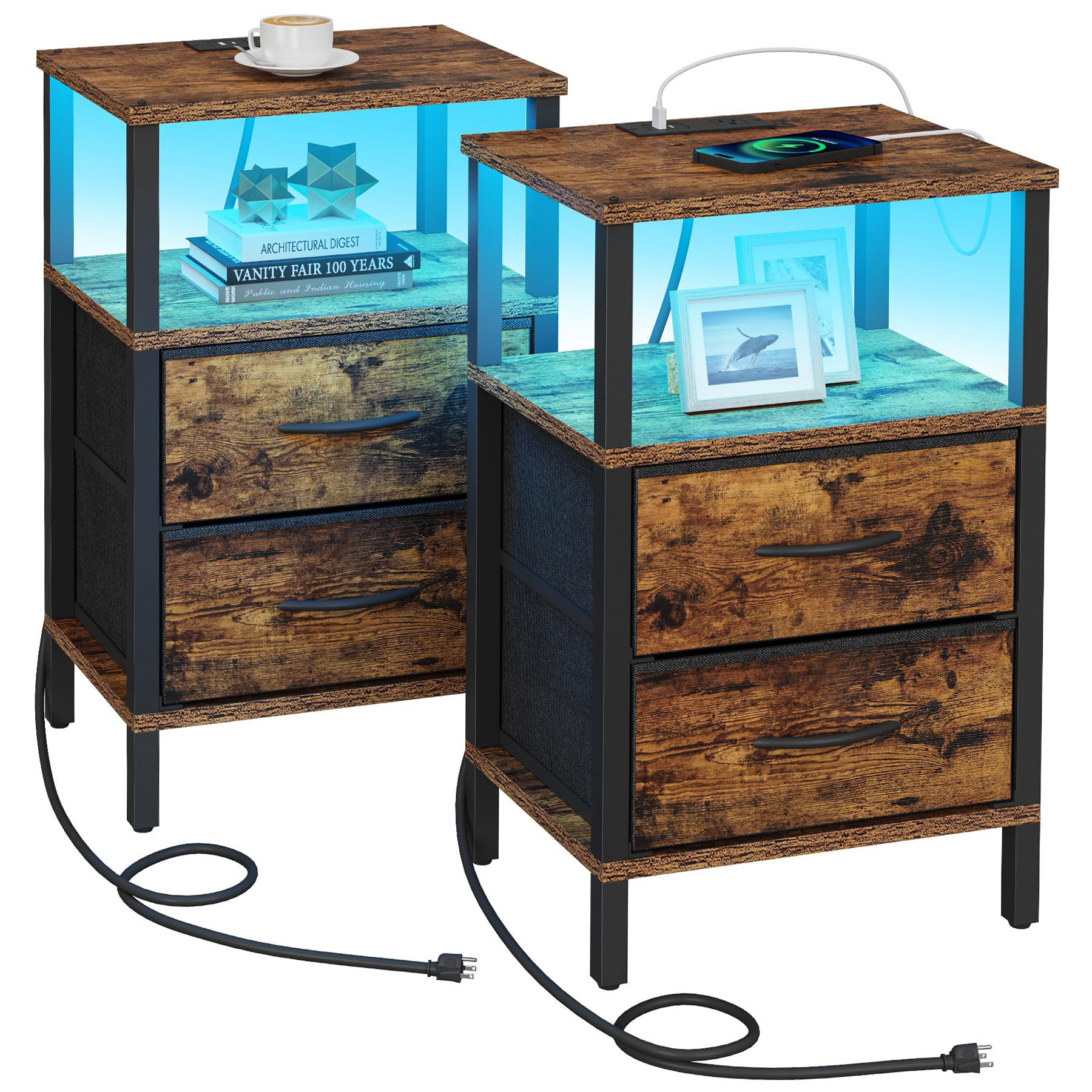 Amazon.com: TUTOTAK LED End Table with Charging Station, Nightstand ...