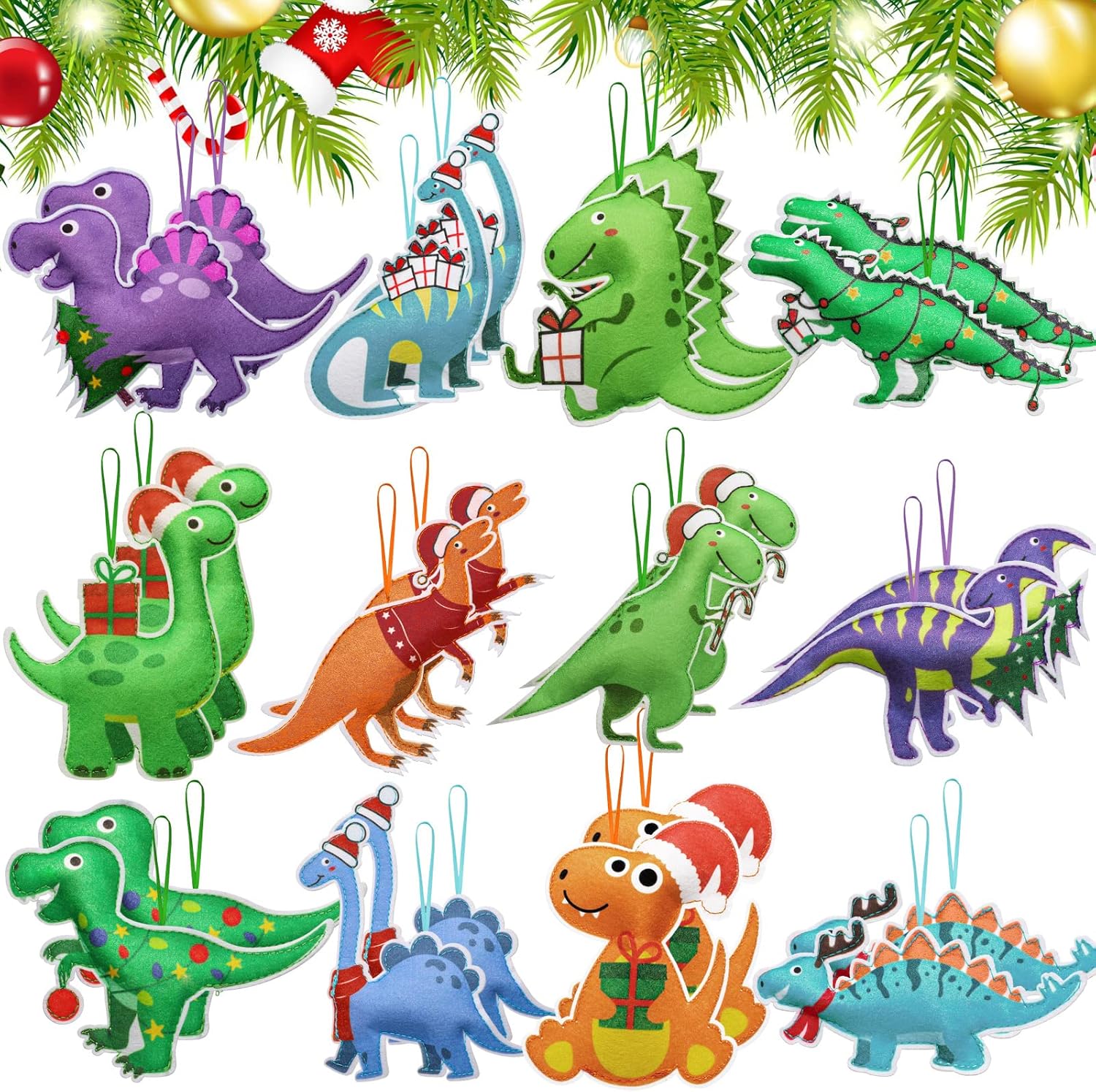 Amazon.com: 12 Pcs 12 Pcs Dino Ornaments for Christmas Tree 6'' Felt ...