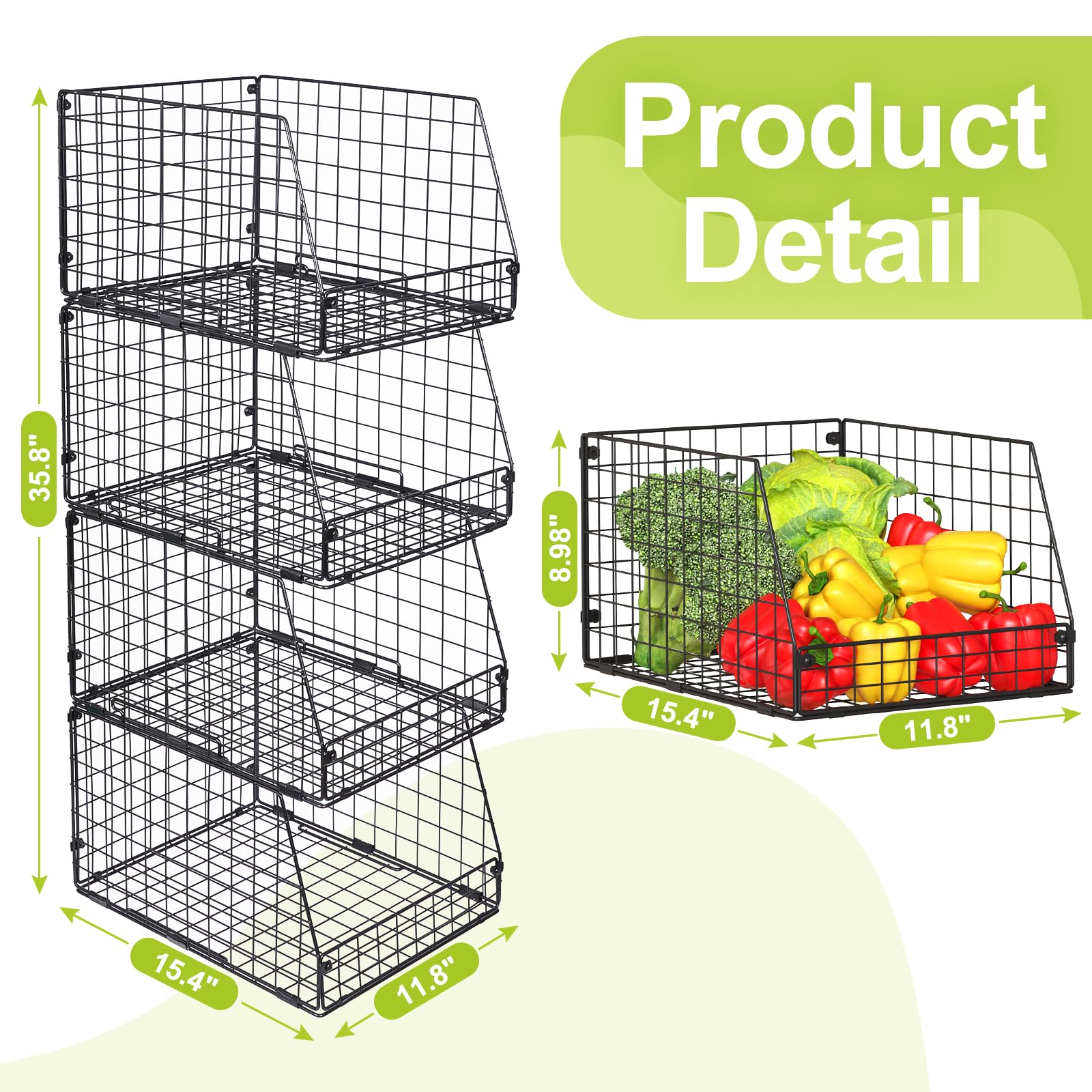 Jakyitvi 4 Pack Stackable Wire Storage Basket, Large Capacity Pantry ...