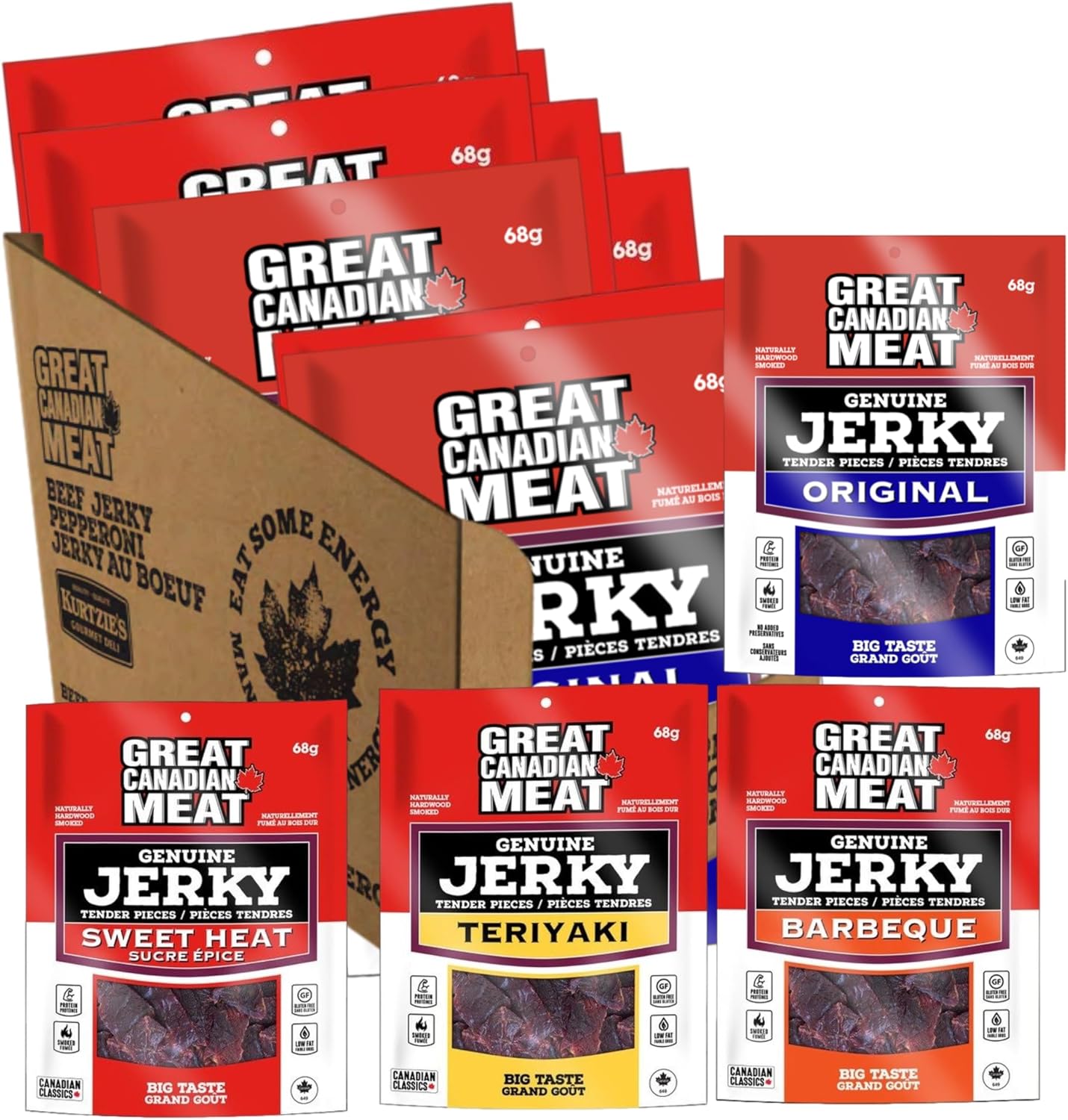 Variety Flavour Beef Jerky Bulk Box: Original, BBQ, Teriyaki, Sweet ...