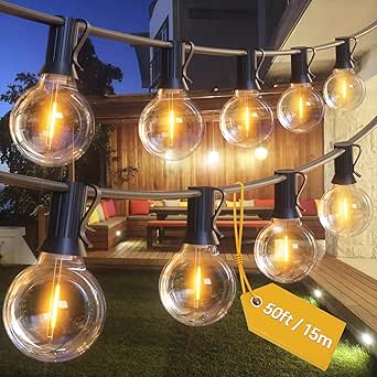 Aourow Outdoor String Lights 50FT with 20+1 Edison Bulbs, Warm White ...