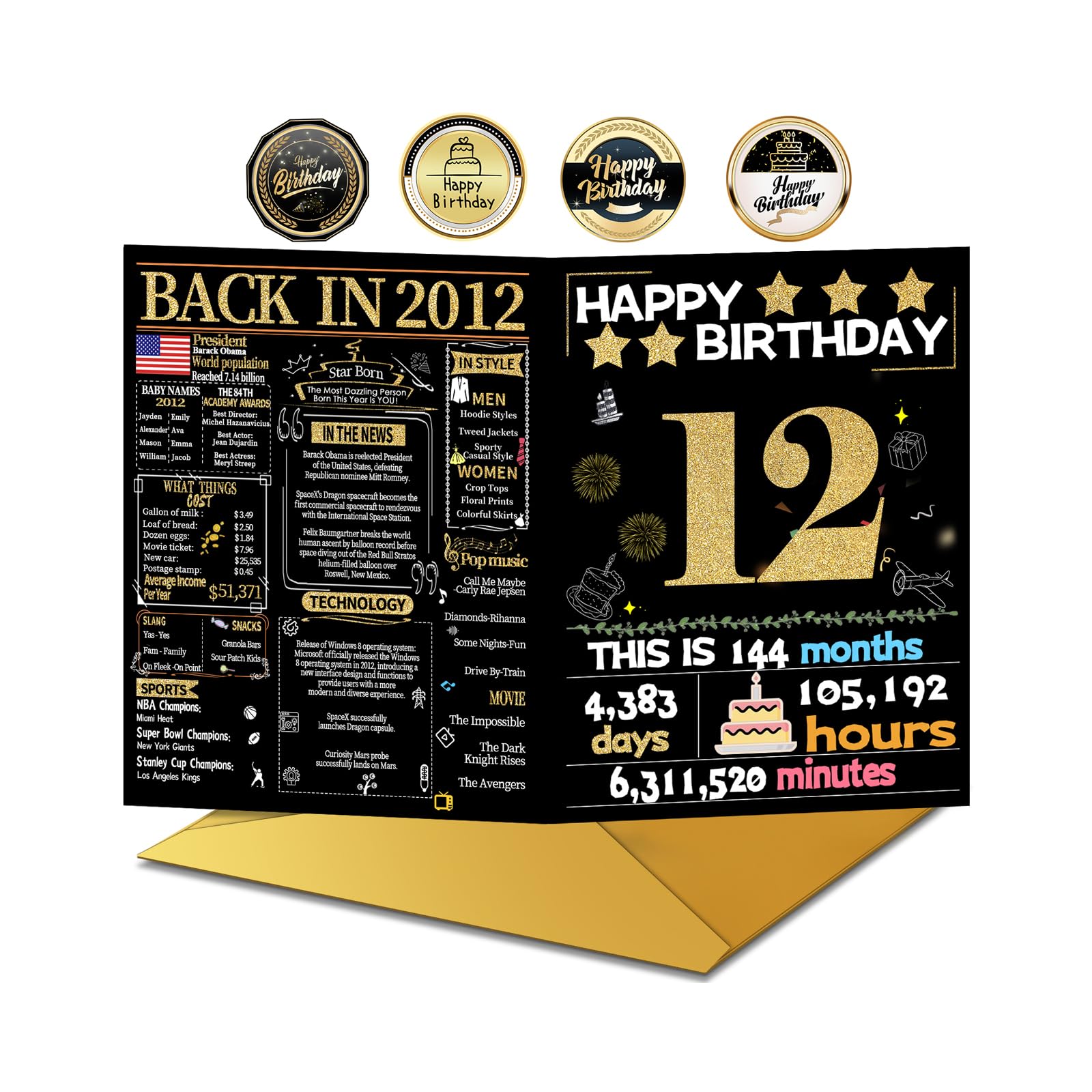 Amazon.com : Joycard 12th Birthday Card with Envelope, 12th Birthday ...