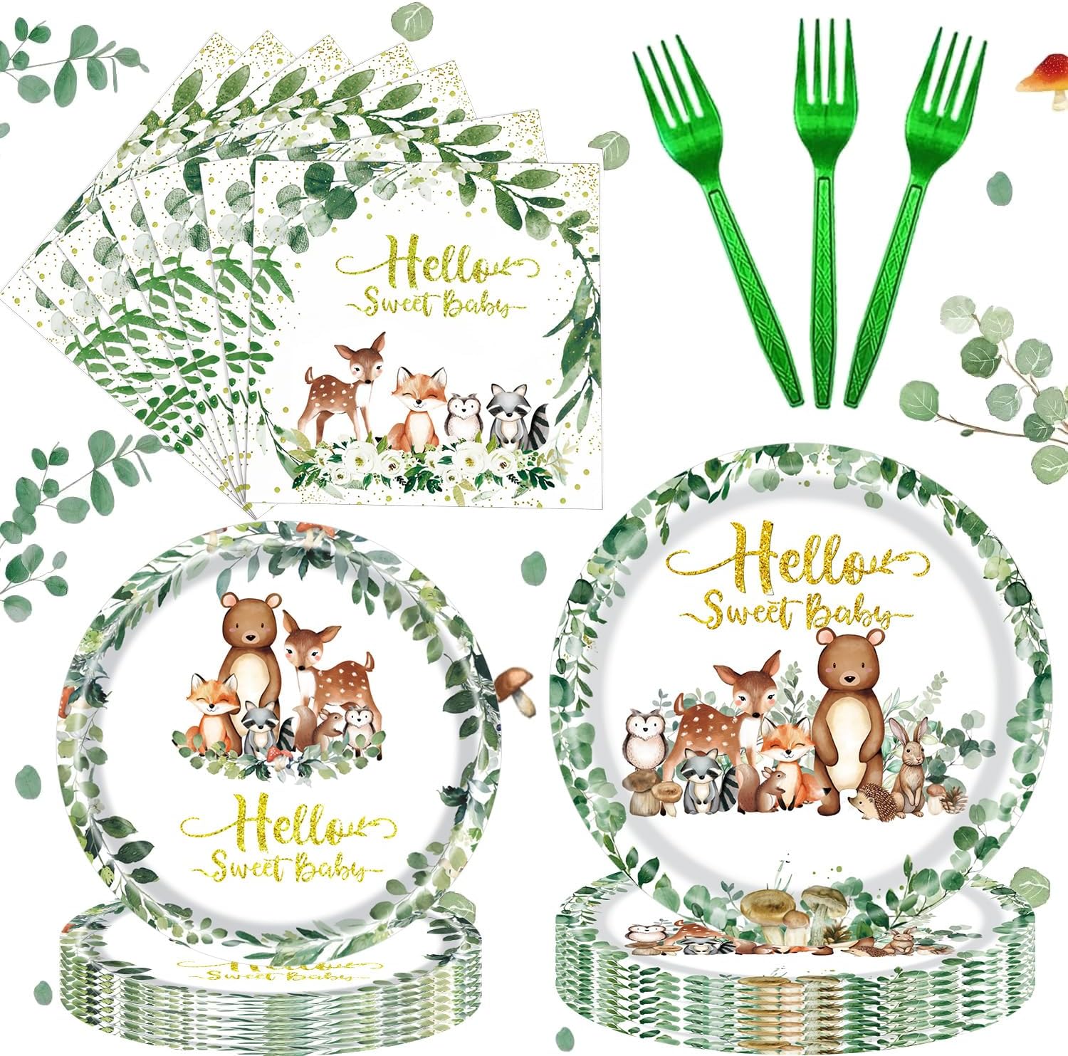 Amazon.com: Woodland Baby Shower Party Supplies, Woodland Animal Baby ...
