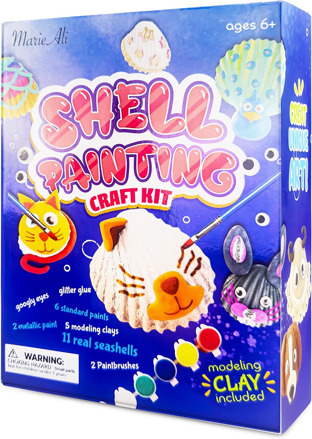 Amazon.com: MarieALi Kids' Ultimate Seashell Painting Craft Kit Ocean ...