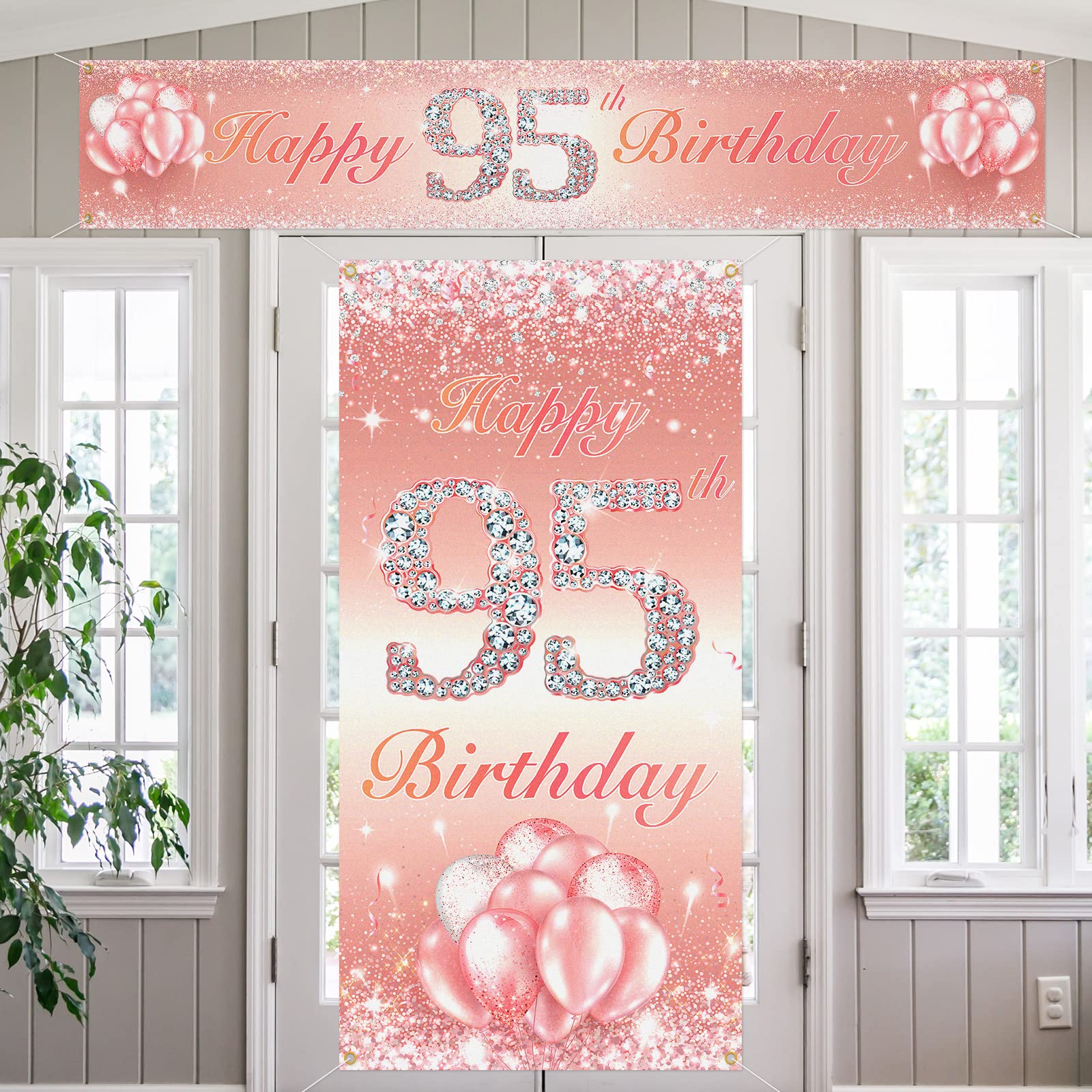 Amazon.com: Happy 95th Birthday Door Cover Porch Long Banner Sign Set ...