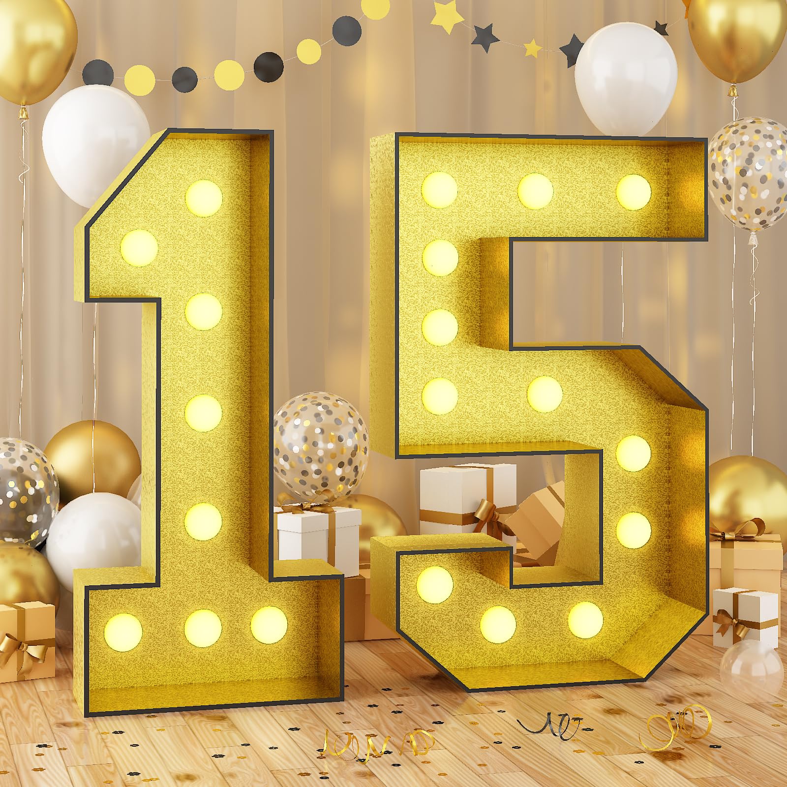 Snapklik.com : Number 15 Marquee, 4FT Light Up Numbers Gold Large Light ...