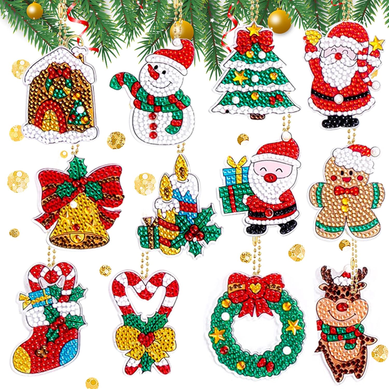 Abeillo 12 Pcs Christmas Diamond Art Painting Keychain 5D DIY Diamond ...