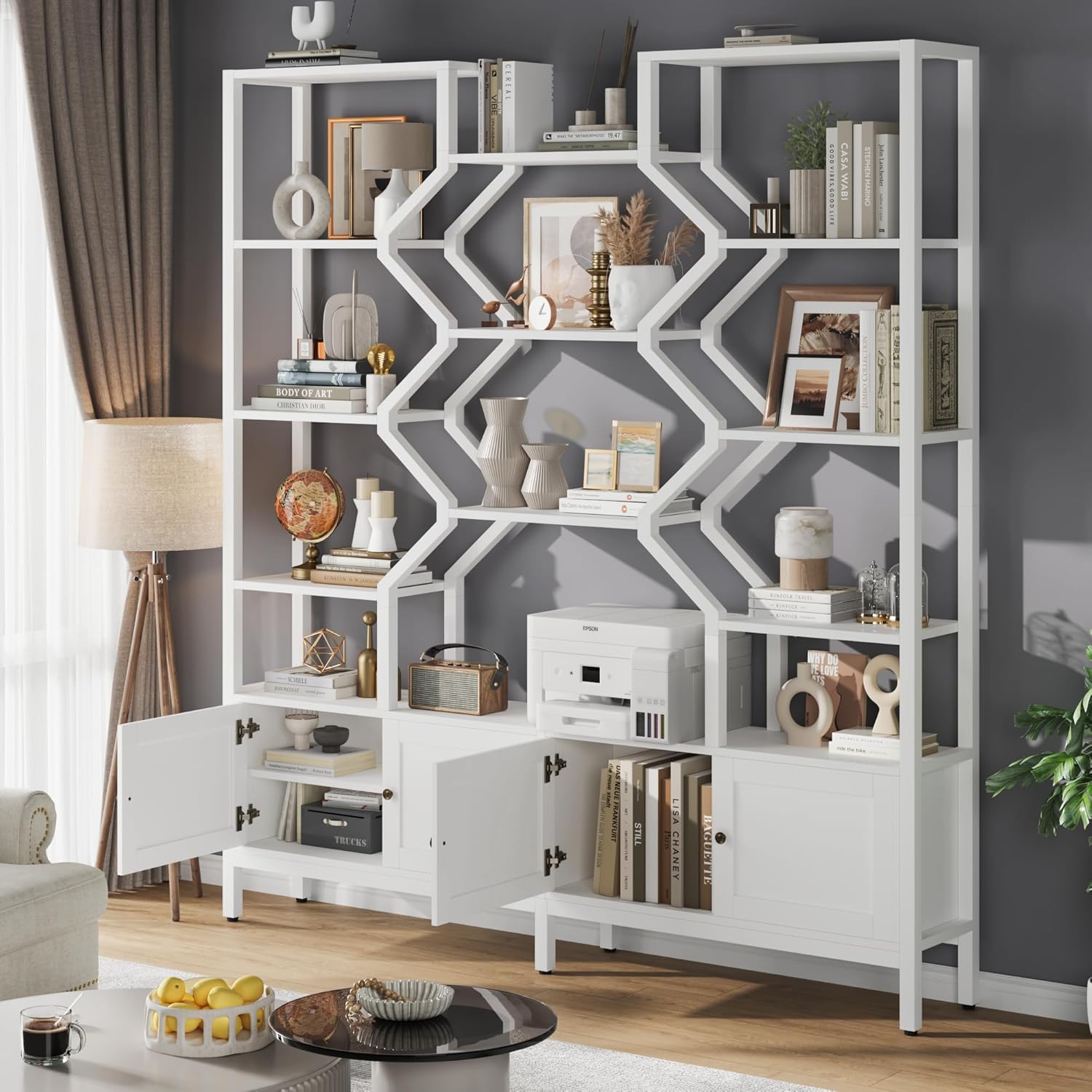 Amazon.com: Keyluv Tall 5-Tier Bookshelf with 4 Large Storage Cabinet ...