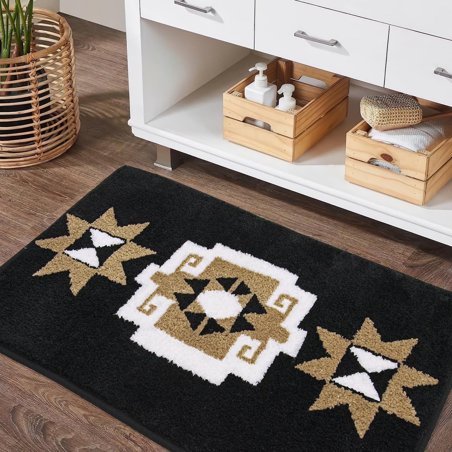 Amazon.com: Boho Bathroom Rug Black Bath Mats for Bathroom Western ...