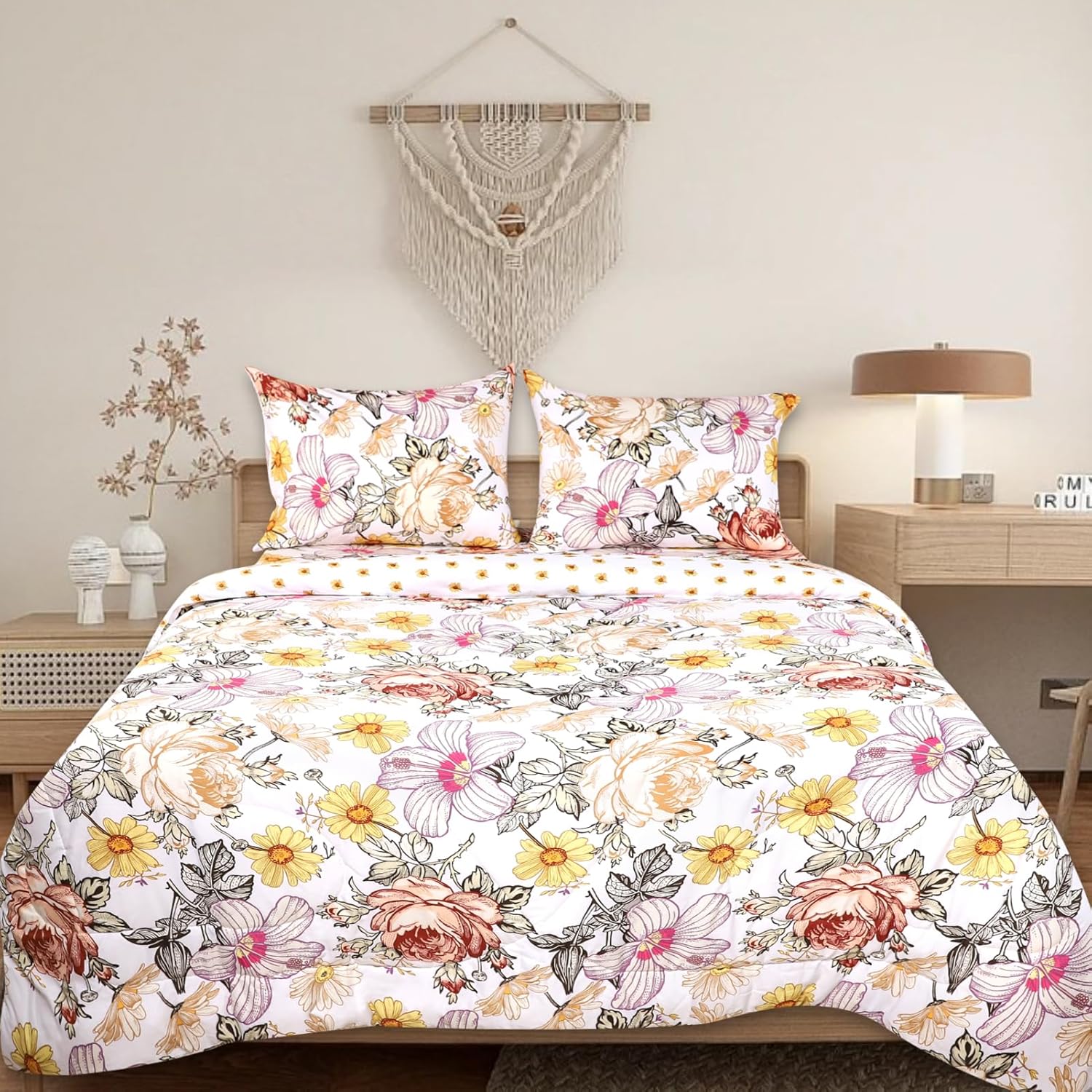 Amazon.com: HNHUAMING Floral Twin Comforter Set for Girl,Reversible ...