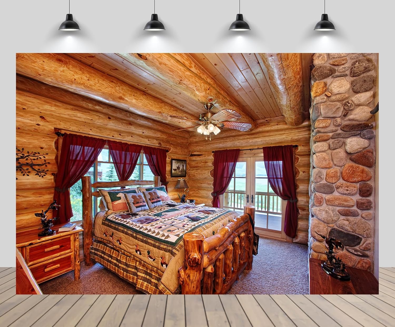 Amazon.com : CHNYWORK 15ftx8ft Rustic Log Cabin Bedroom Backdrop Modern ...