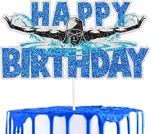 Amazon.com: Swim Cake Topper Athlete Happy Birthday Decorations, Summer ...