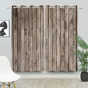 Amazon.com: DORCEV Rustic Curtains Vintage Grey Wood Barn Door Window ...