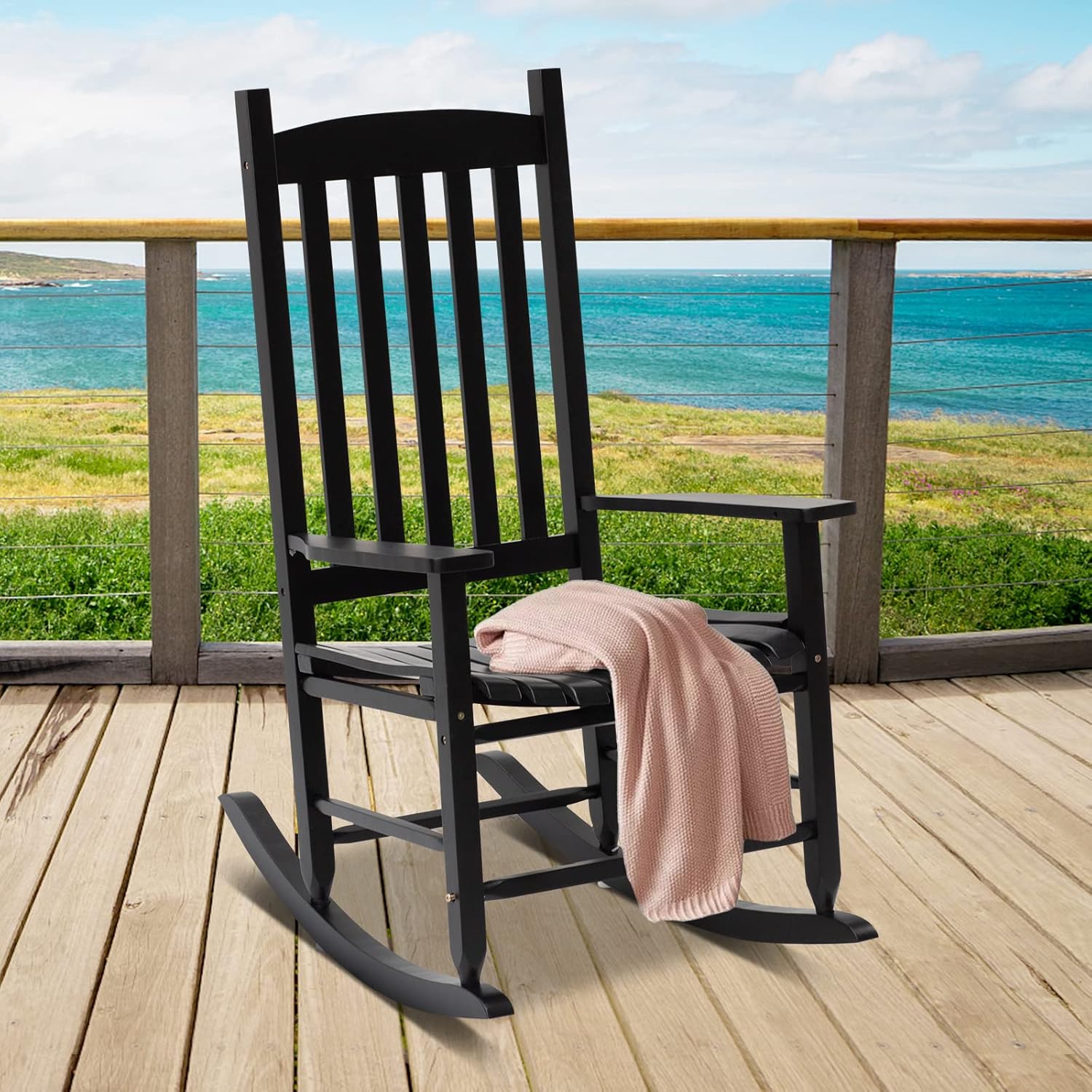 Amazon.com : HKLGorg Wooden Outdoor Rocking Chair, Patio Rocking Chair ...