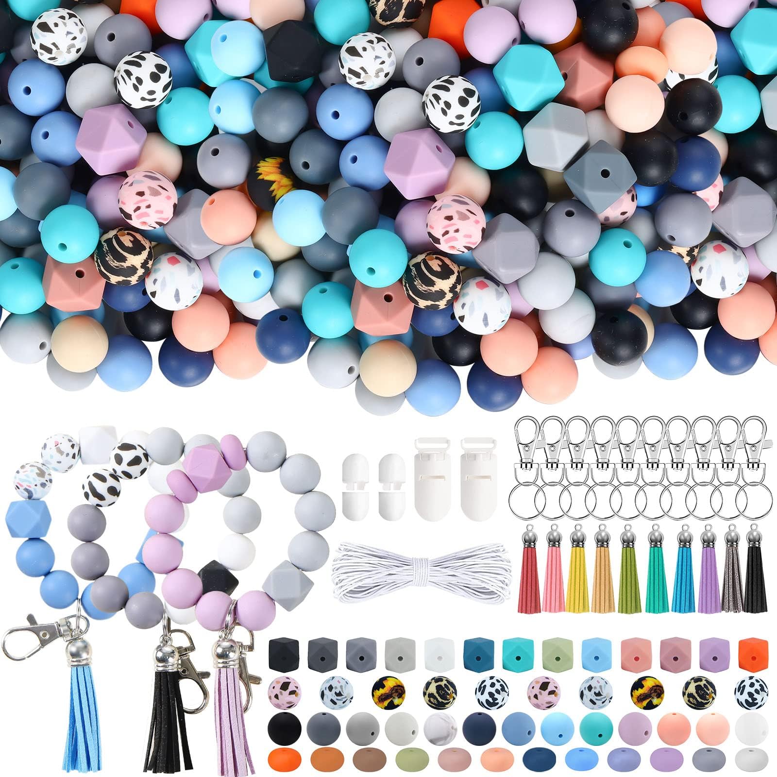 Amazon.com: Kigeli 10 Sets Beadable Keychain Bars with 50 Pcs Colorful ...
