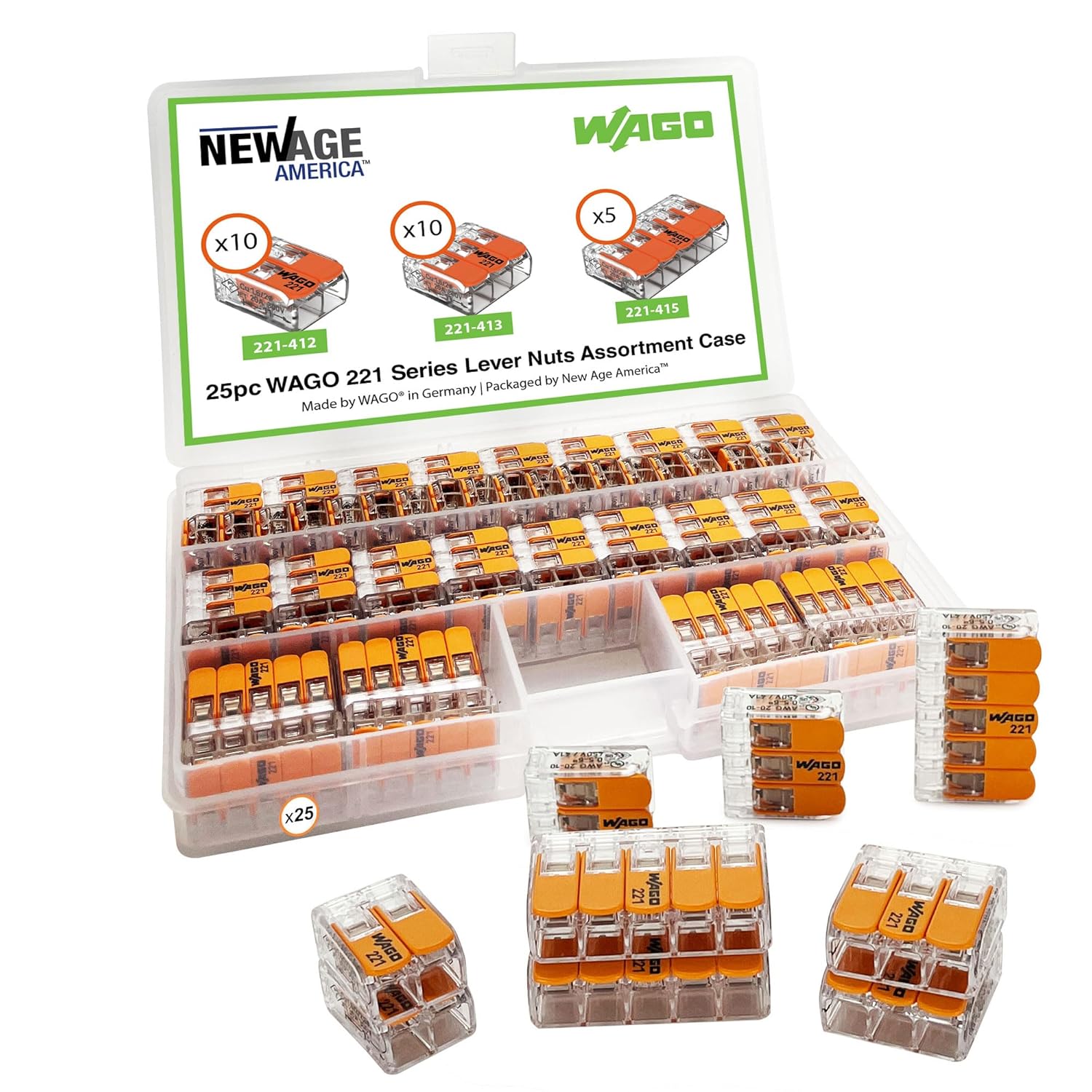 WAGO 221 Series 25pc Compact Splicing Wire Connectors Assortment Pack ...