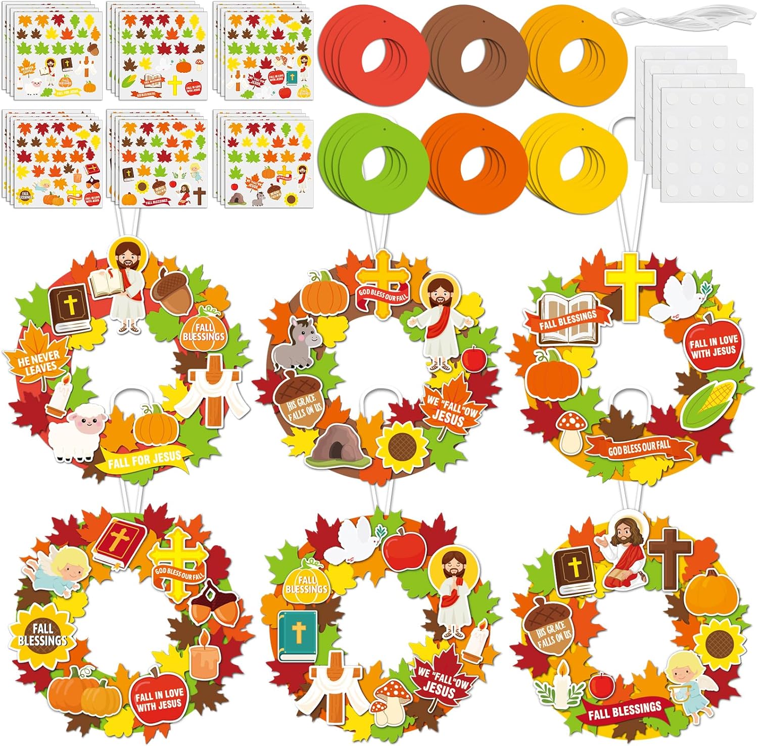 Amazon.com: 24 Sets Fall Religious Craft Kit Christian DIY Wreath ...