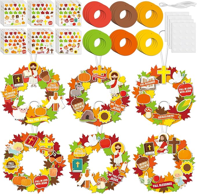 Amazon.com: 24 Sets Fall Religious Craft Kit Christian DIY Wreath ...
