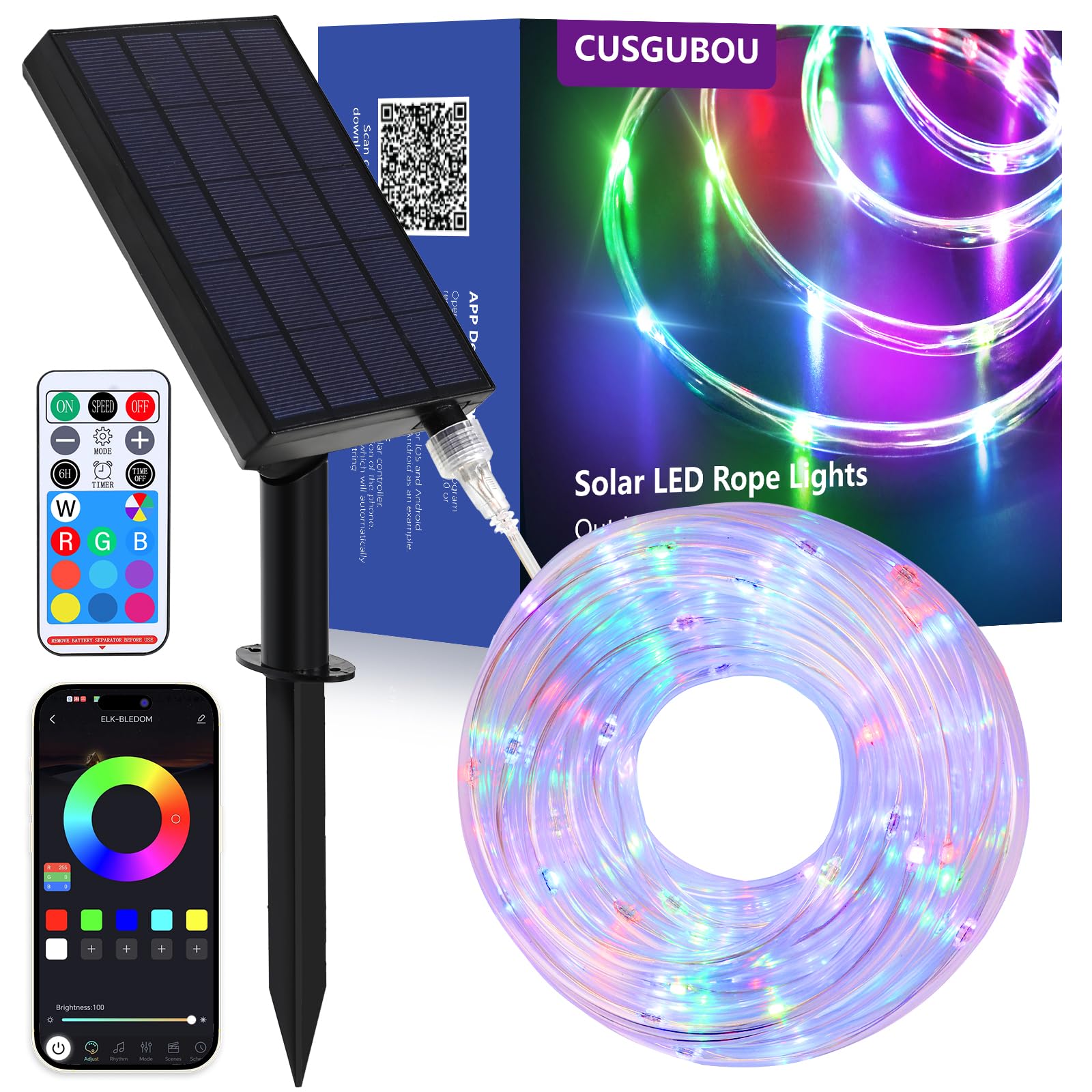 Solar Rope Lights Outdoor Waterproof: 33FT 100 LED 16 Million Color ...