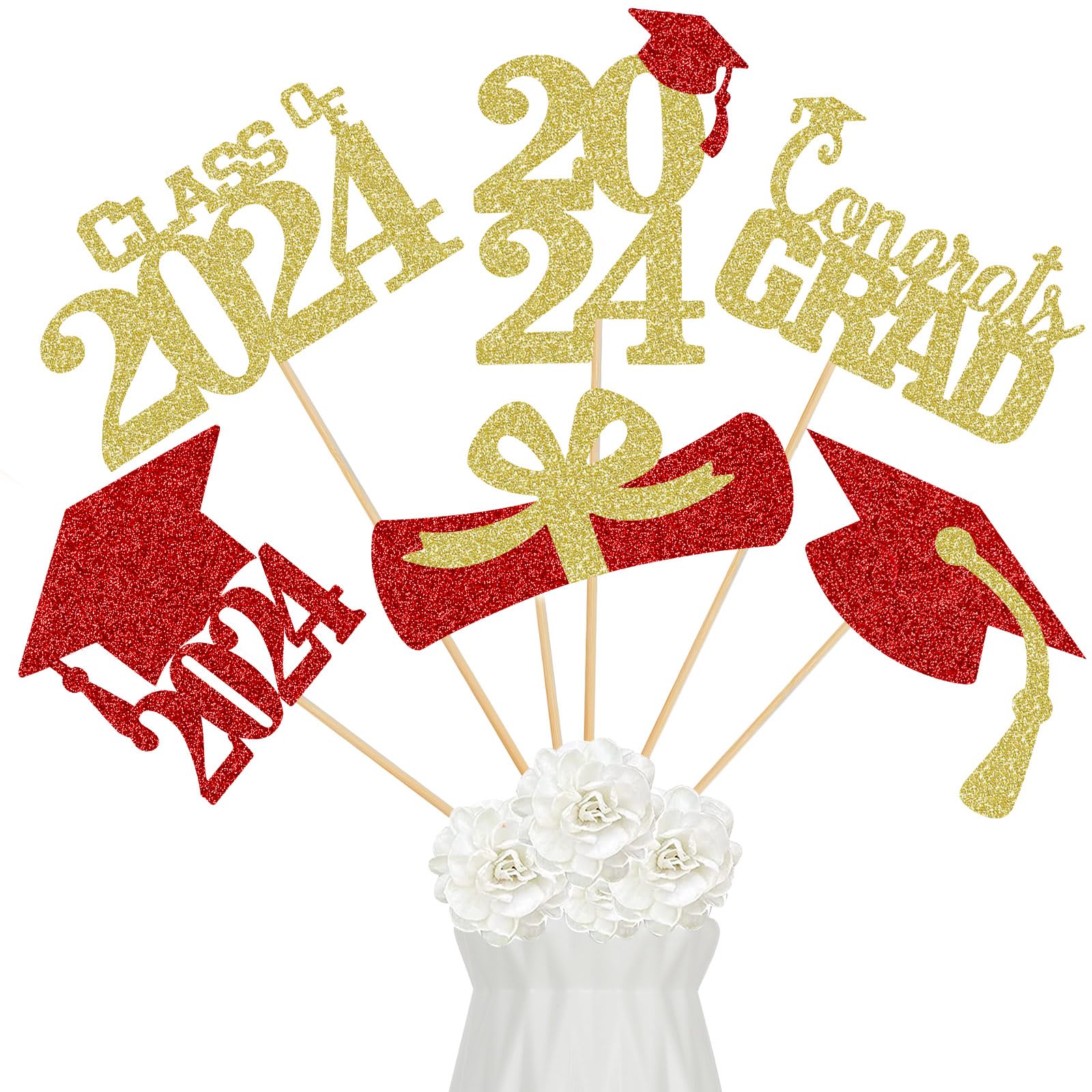 24 Pcs Graduation Centerpieces 2024 Red and Gold, Graduation ...