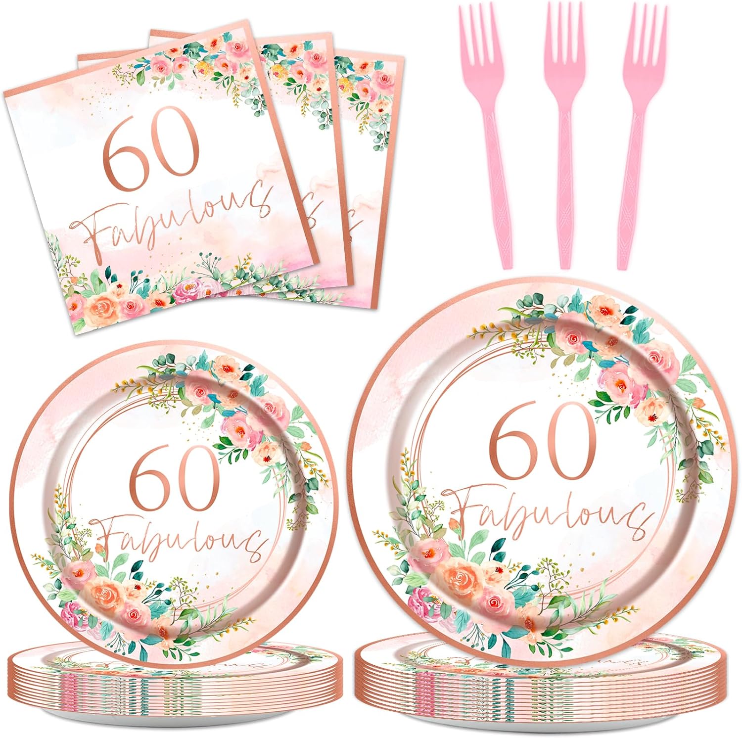 Amazon.com: 96Pcs 60th Birthday Party Supplies 60 Fabulous Paper Plates ...