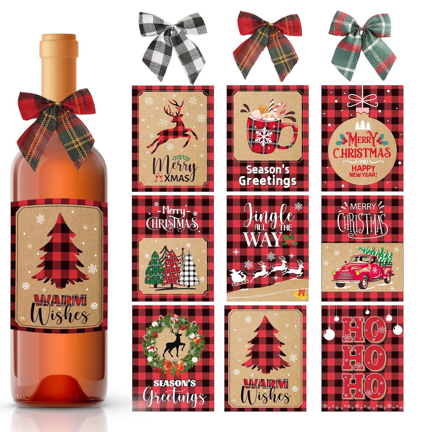 Amazon.com: Christmas Wine Bottle Labels Stickers - 18Sets Gameza Merry ...