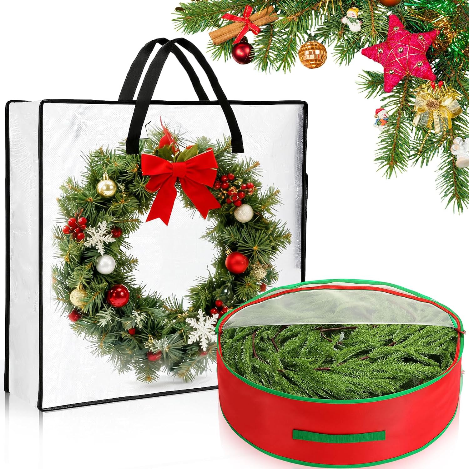 Amazon.com: SATINIOR 2 Pack Christmas Wreath Storage Bag 24" Clear ...