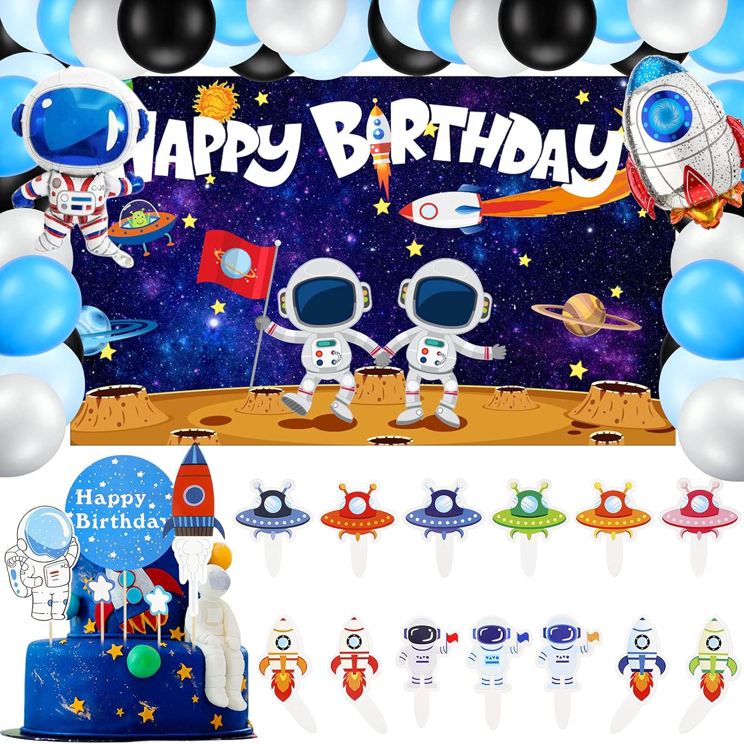 Amazon.com: 52 Pieces Outer Space Party Supplies Happy Birthday Space ...
