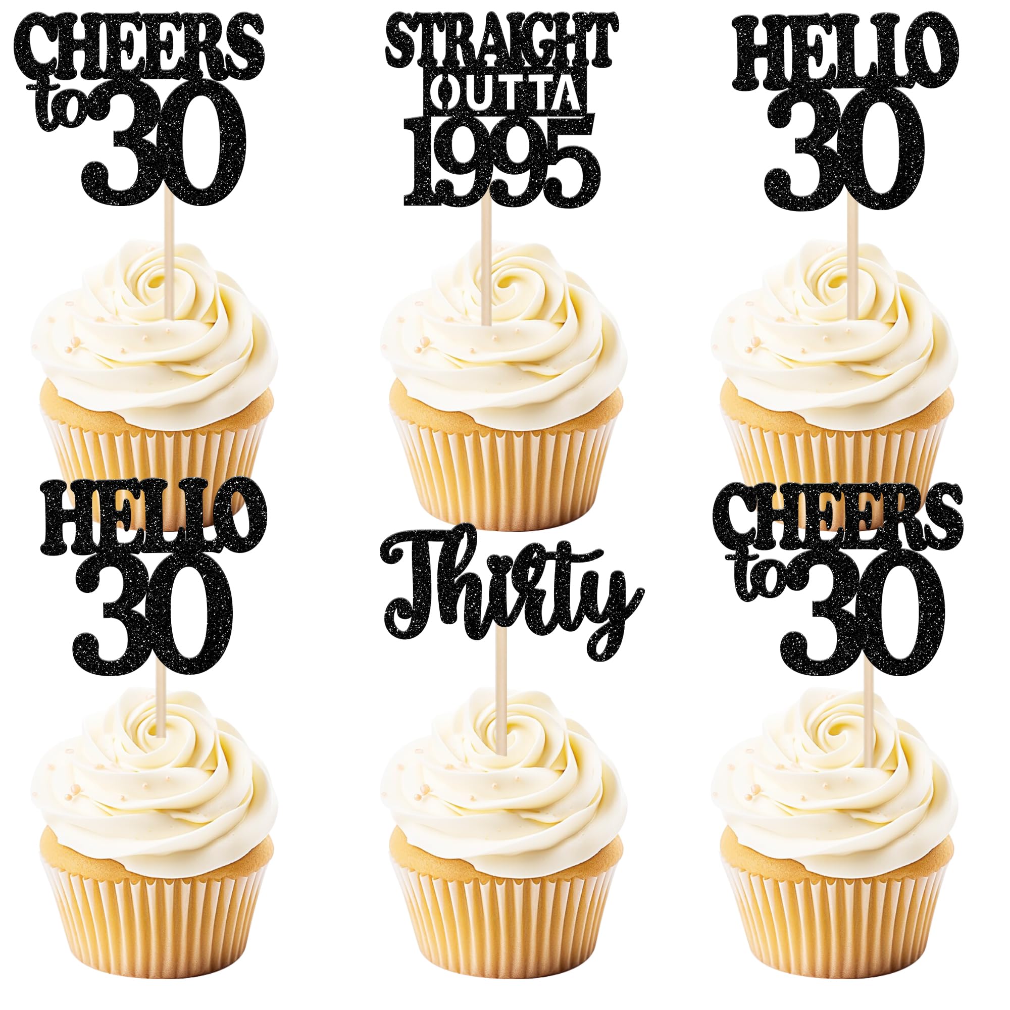 Amazon.com: 36Pcs Happy 30th Birthday Cupcake Toppers Black Glitter ...