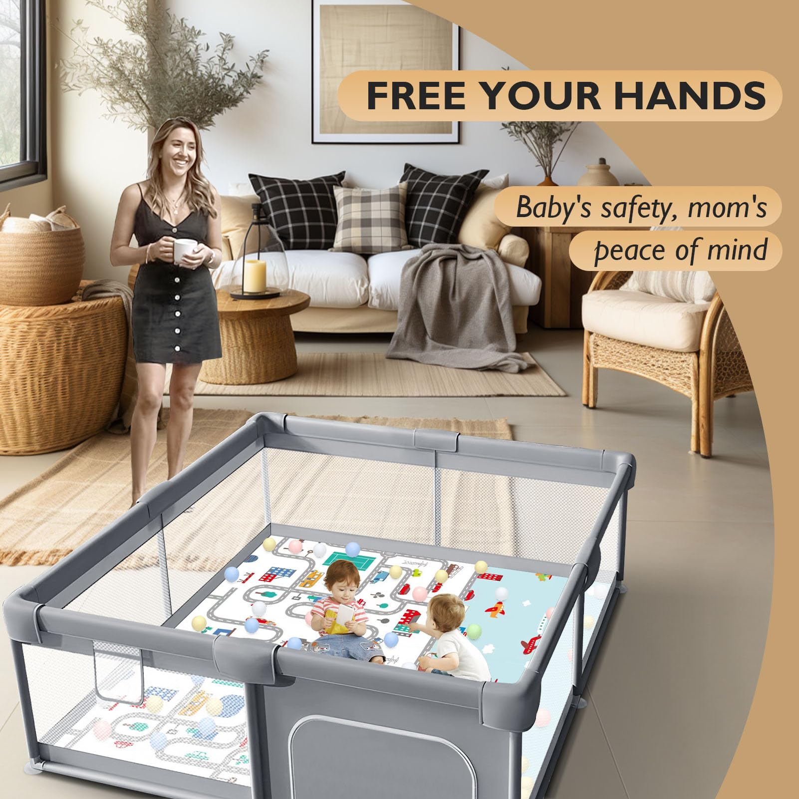 Hiaksedt Baby Playpen with Mat, Small Playpen for Babies and Toddlers ...