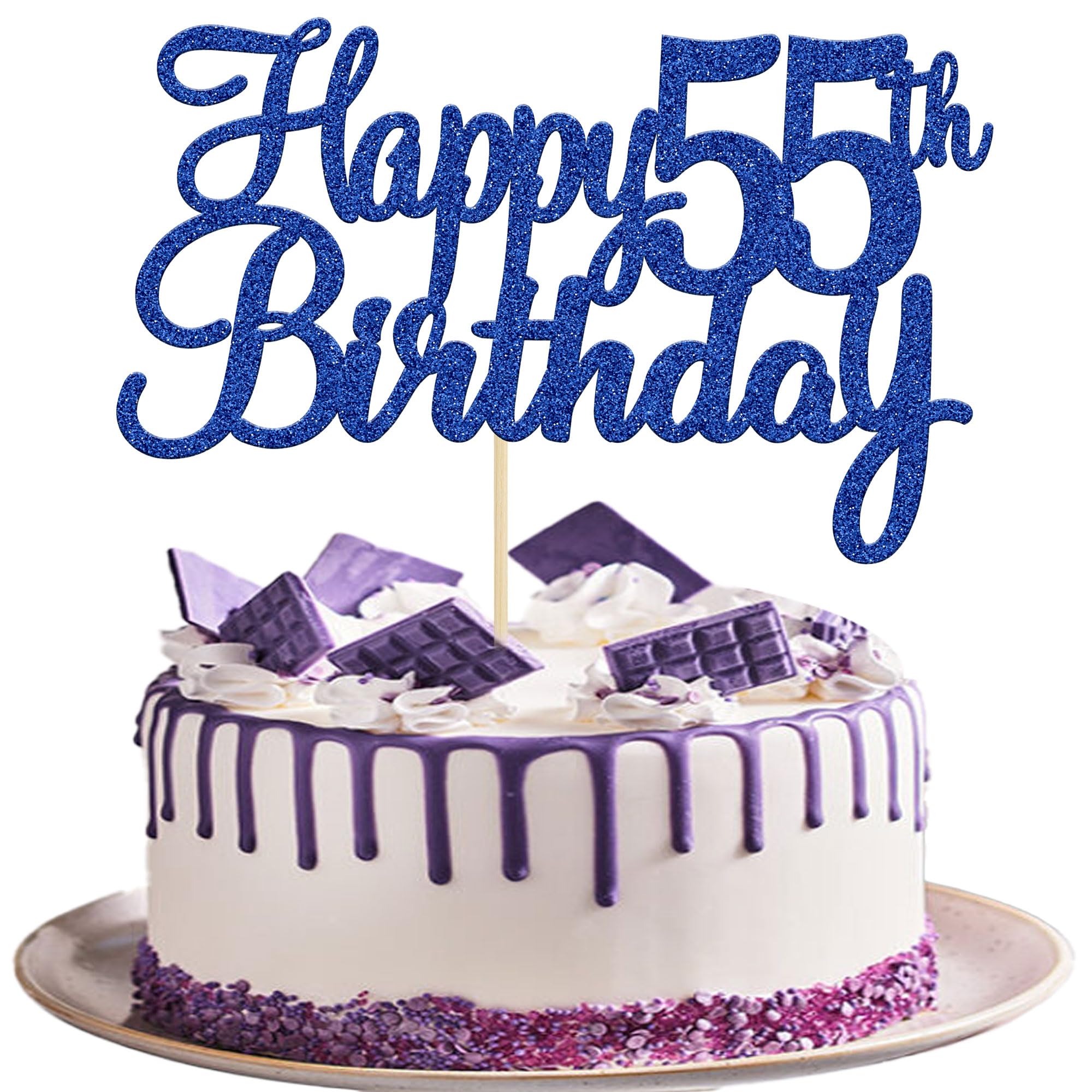 Amazon.com: Gyufise 1Pc Happy 55th Birthday Cake Topper Glitter 55th ...