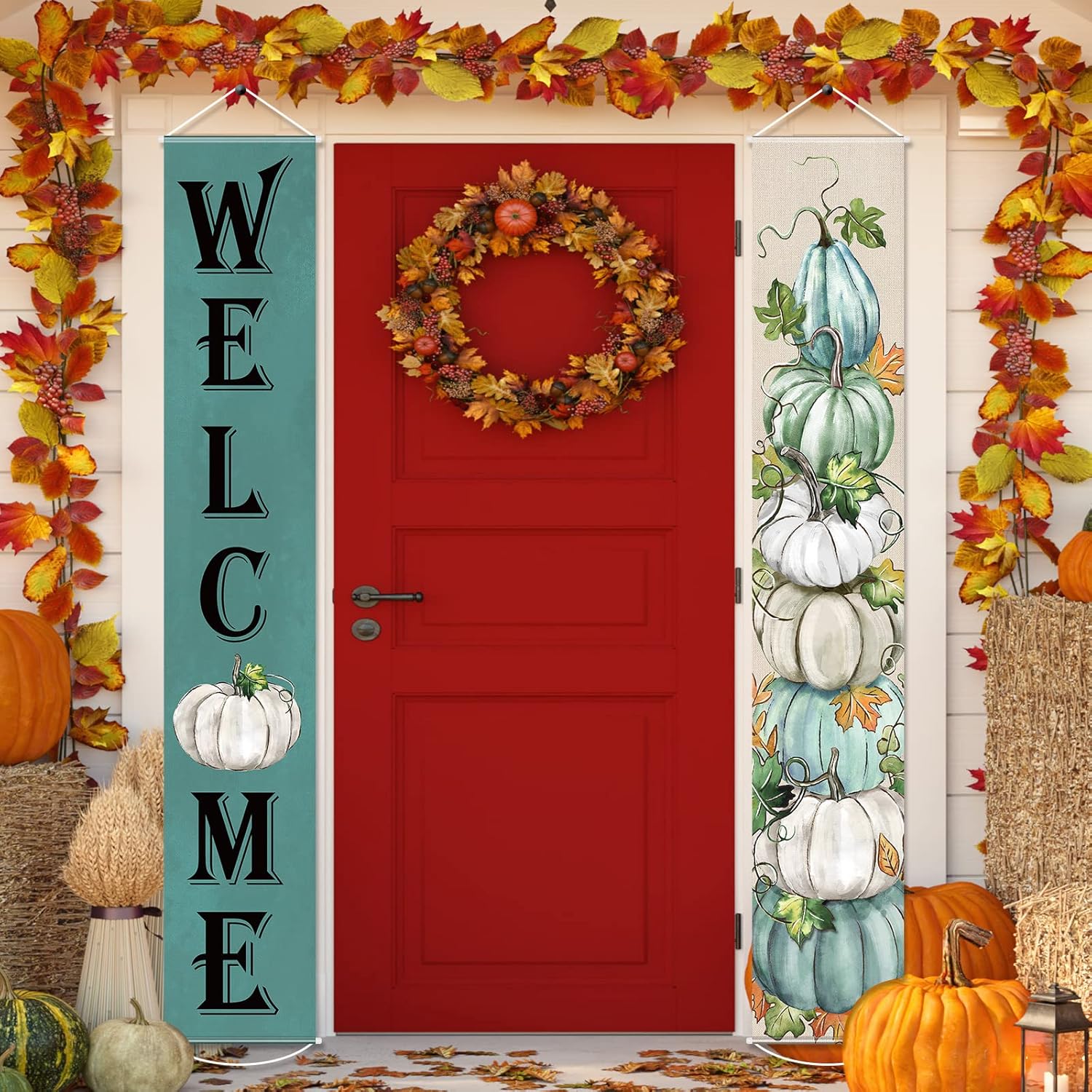 Amazon.com: Tiamon Thanksgiving Door Banners Fall Porch Sign Banners ...