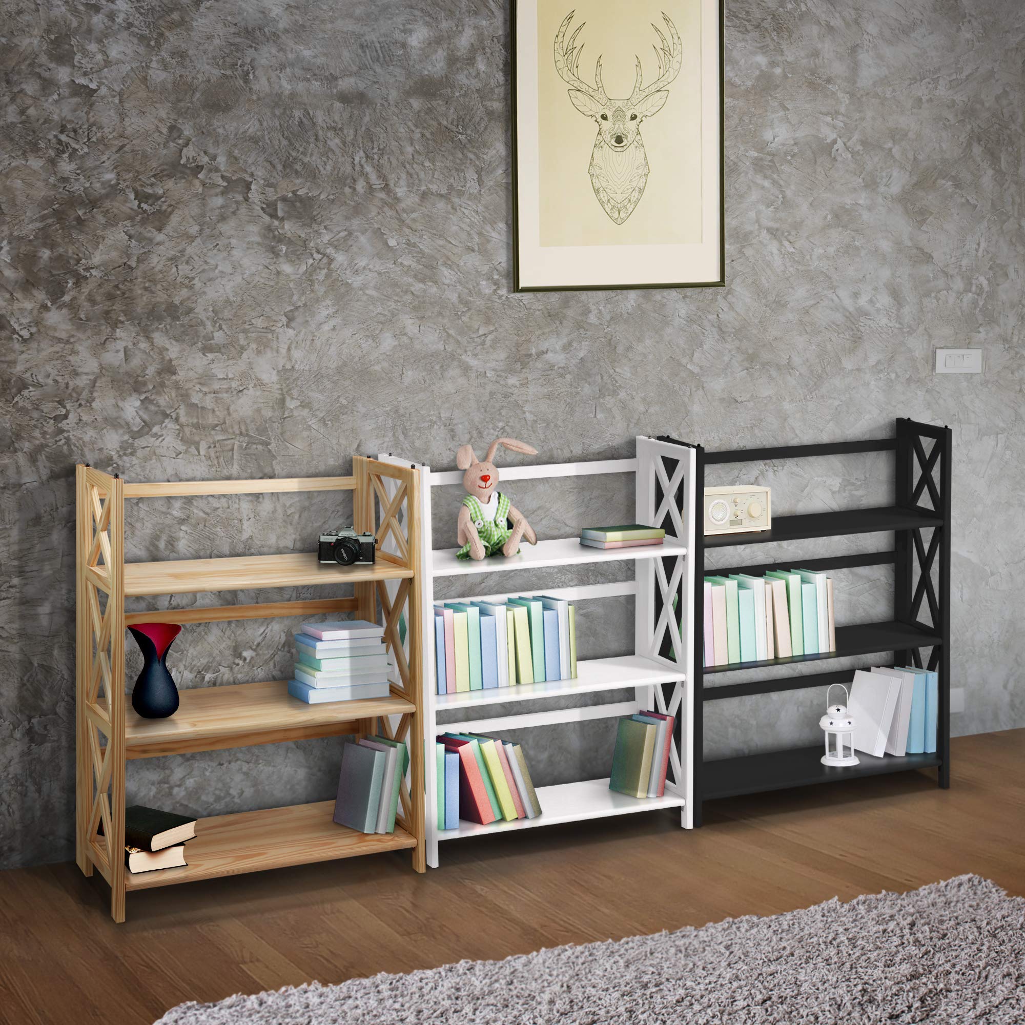 Casual Home Montego 3-Shelf White fold bookcase, 27.5" Wide