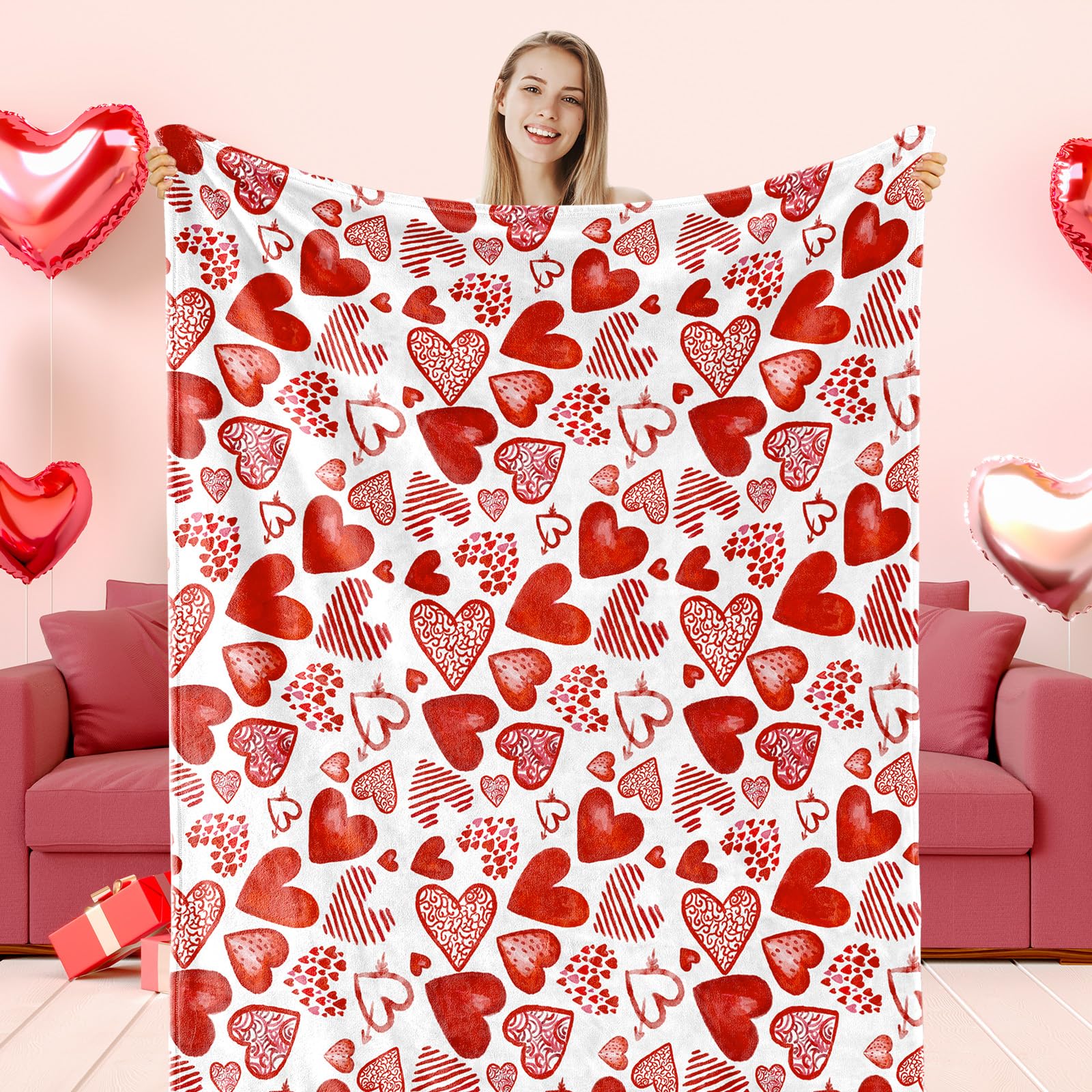 Amazon.com: JarThenaAMCS Valentine's Day Fuzzy Blanket Red Love Heart ...
