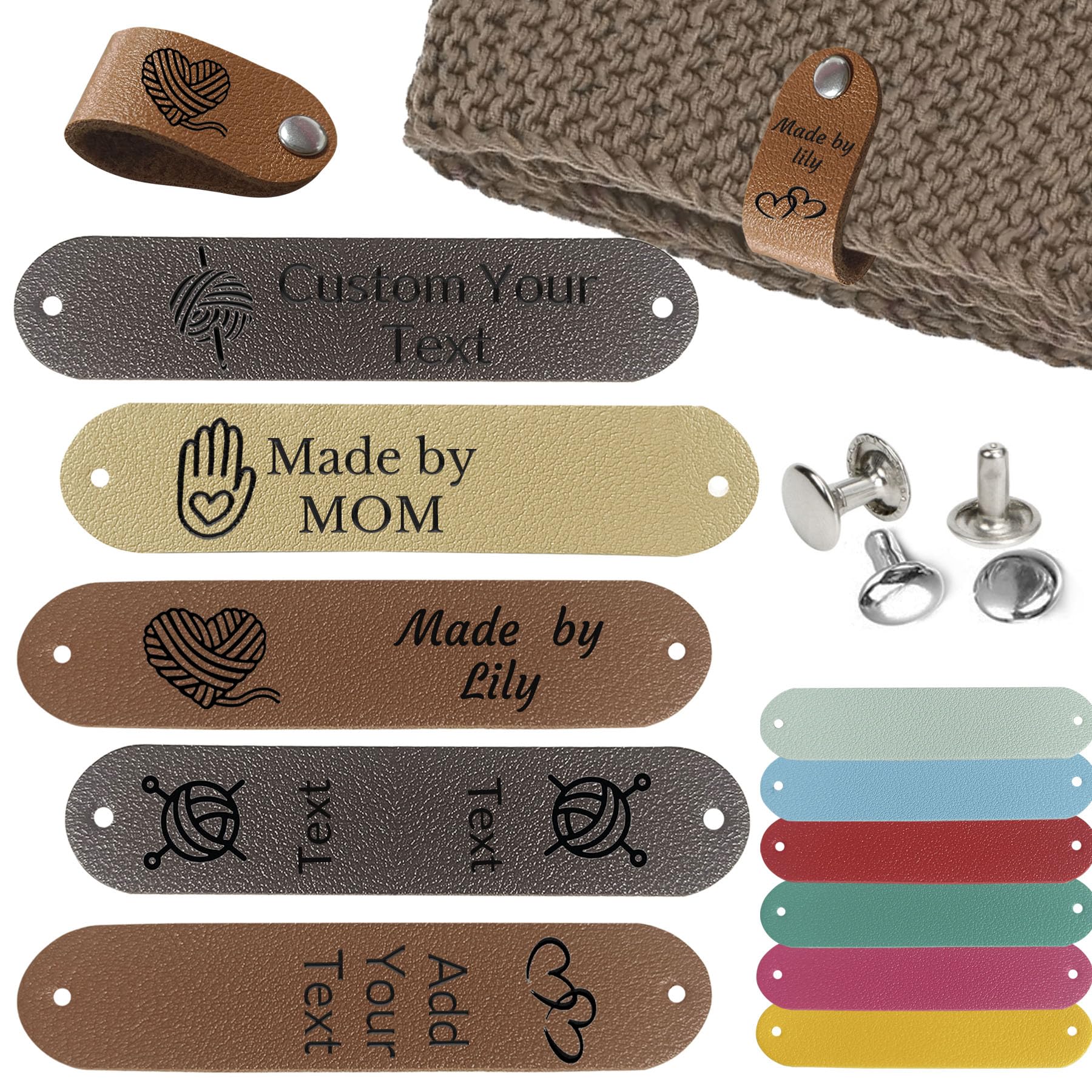 Amazon.com: 10-100pcs Personalized Leather Tags for Crochet Items, 3.0 ...
