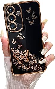 ZTOFERA Case for Samsung S23 FE 5G, Plating Butterfly Pattern Case with Electroplate Golden ...