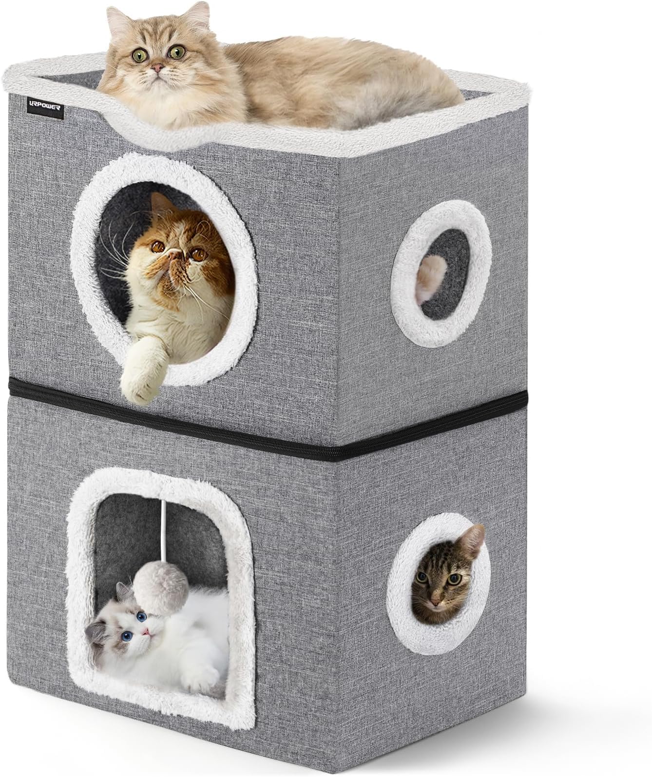URPOWER 2 Story Cat Bed, Large Cat House for Indoor Cats Covered Cat ...