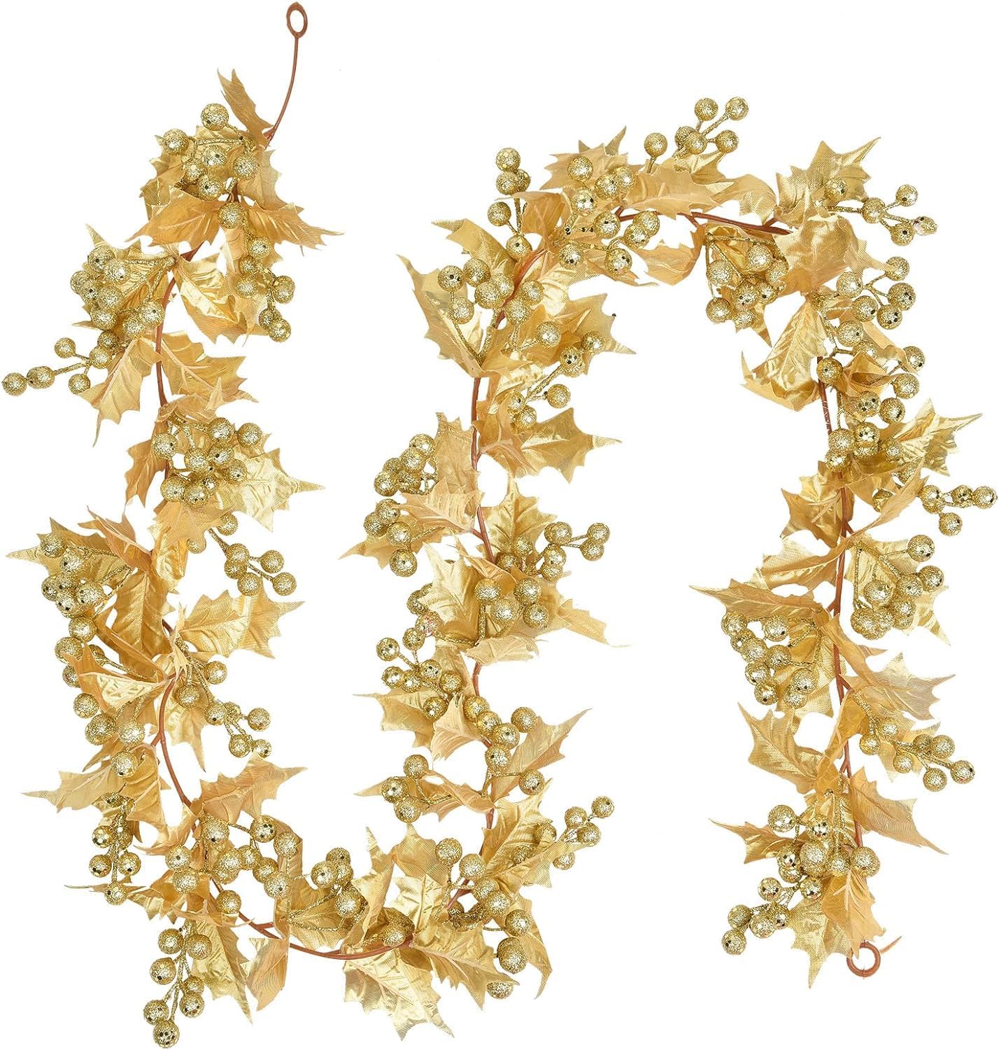 Briful 6FT Glitter Christmas Garland, Green Holly Leaf Artificial ...